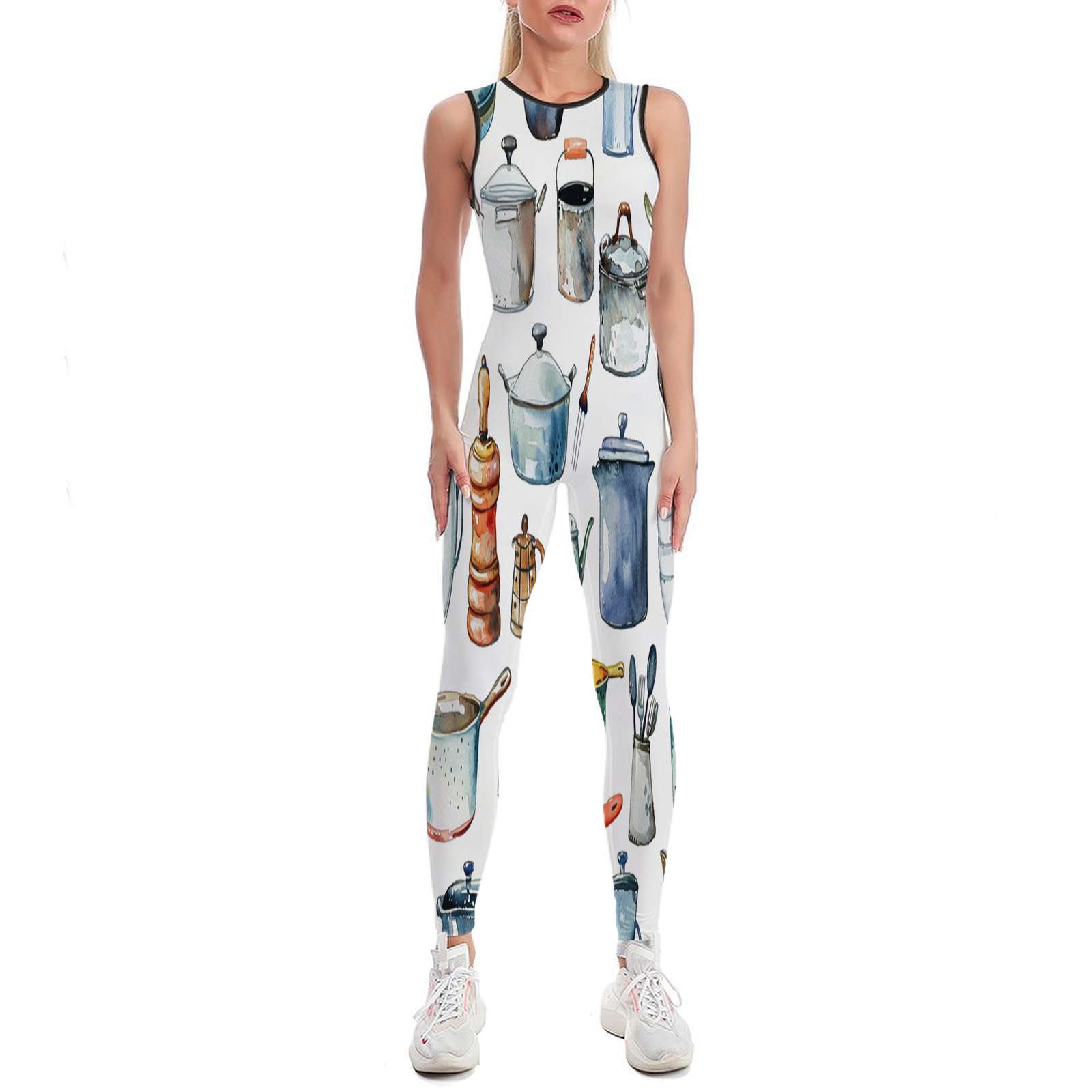 Watercolor Cooking Utensils Women's One Piece Yoga Jumpsuits Leggings ...