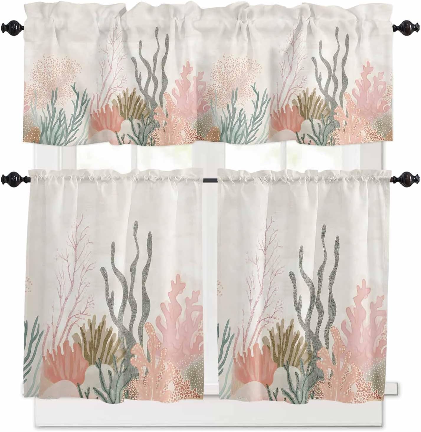 Watercolor Coral Kitchen Curtains and Valances Set, Medieval Retro Rod ...