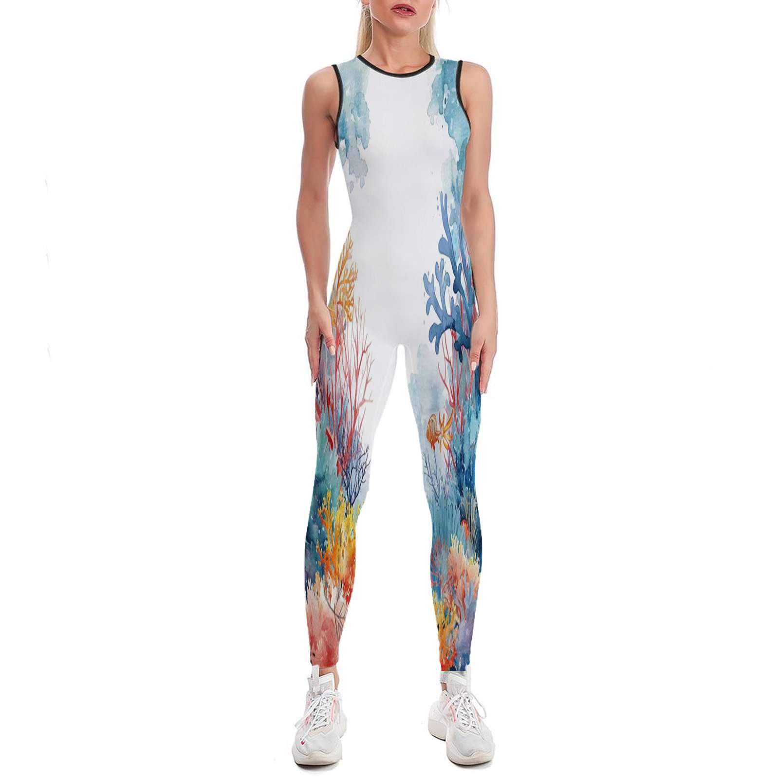 Watercolor Coral Reef Women's One Piece Yoga Jumpsuits Leggings ...