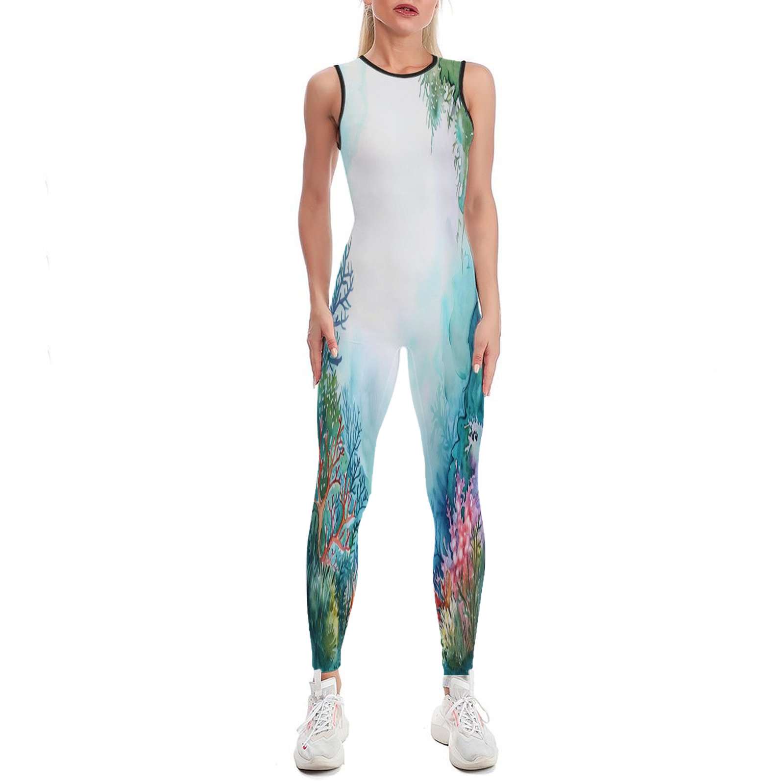 Watercolor Coral Reef Women's One Piece Yoga Jumpsuits Leggings ...