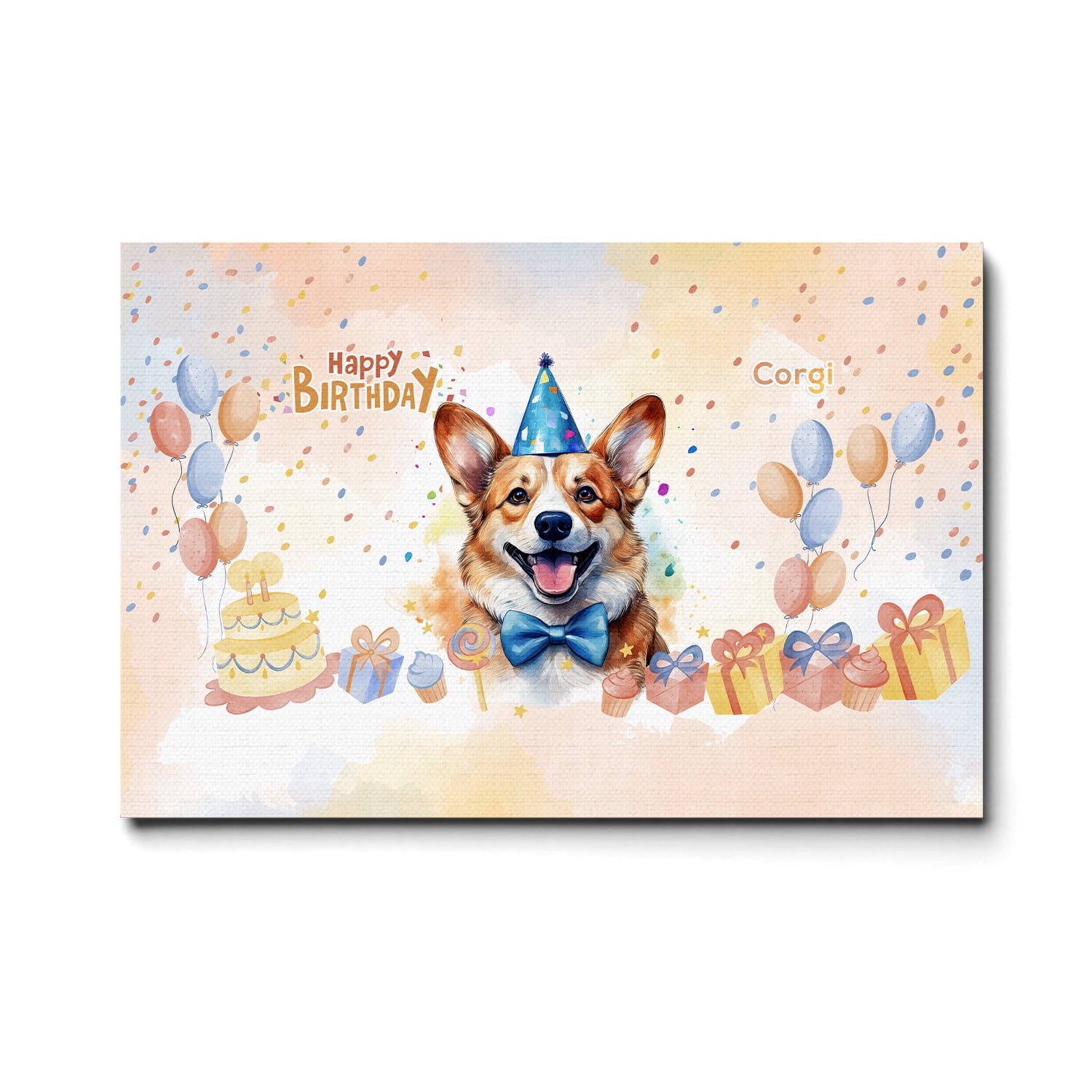Watercolor Corgi Happy Birthday Celebration Balloons Gift Party ...