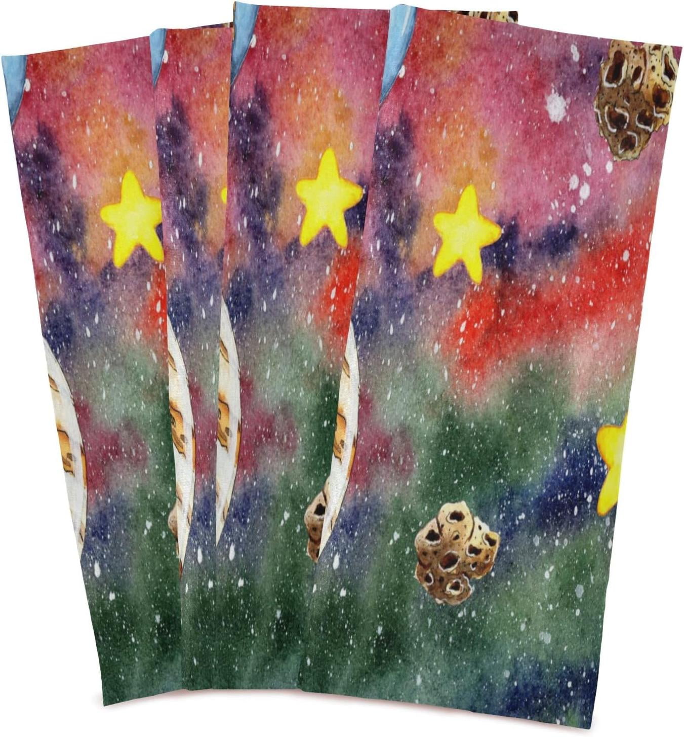 Watercolor Corgi Planet Dish Towels Set of 4, Red Galaxy Space Washable ...