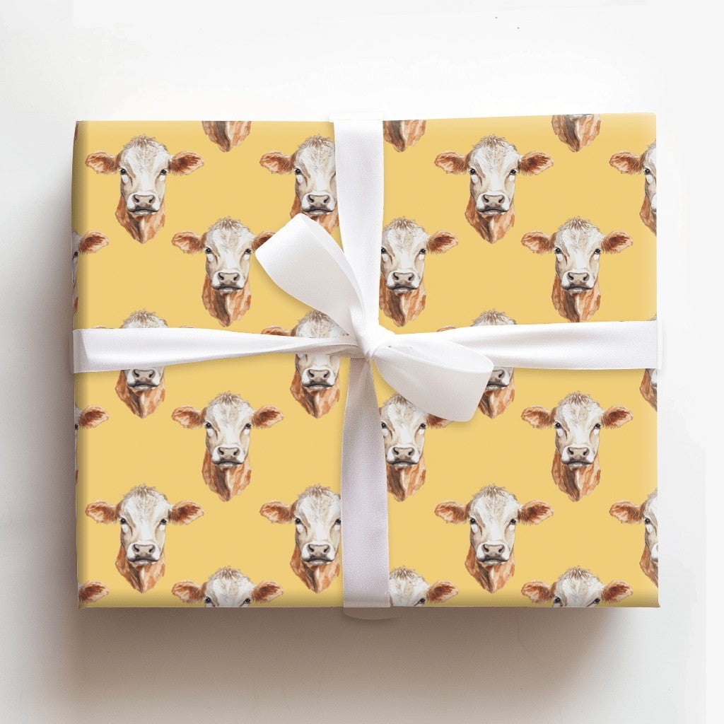 Watercolor Cow Head Pattern Yellow Gift Wrapping Paper - Walmart.com