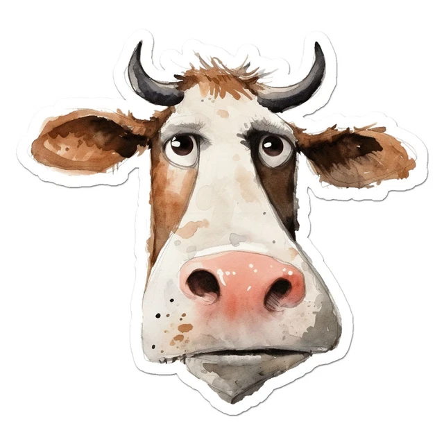 Watercolor Cow Head Sticker Phone Decal Water Bottle Stickers Car ...