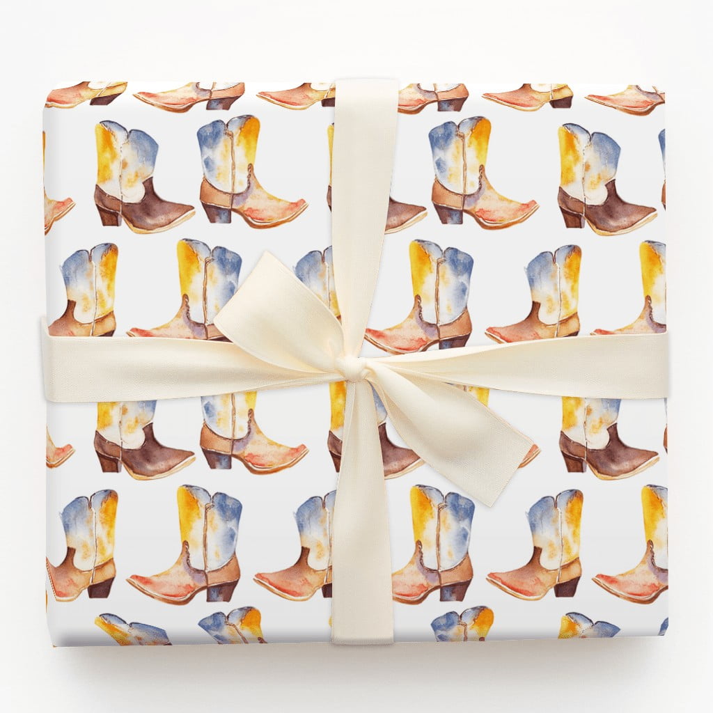Watercolor Cowboy Boots Western Pattern Gift Wrapping Paper - Walmart.com