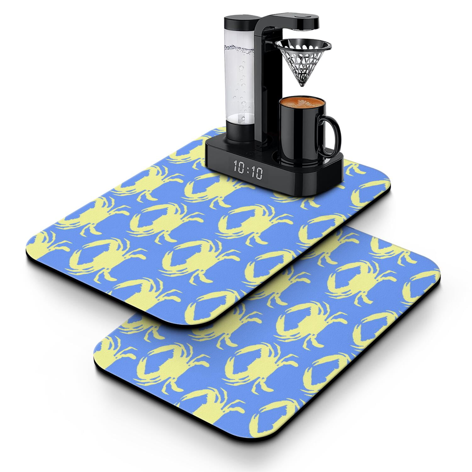 Watercolor Crab Coffee Bar Mat – Tropical Sea Life Nautical Style Dish ...