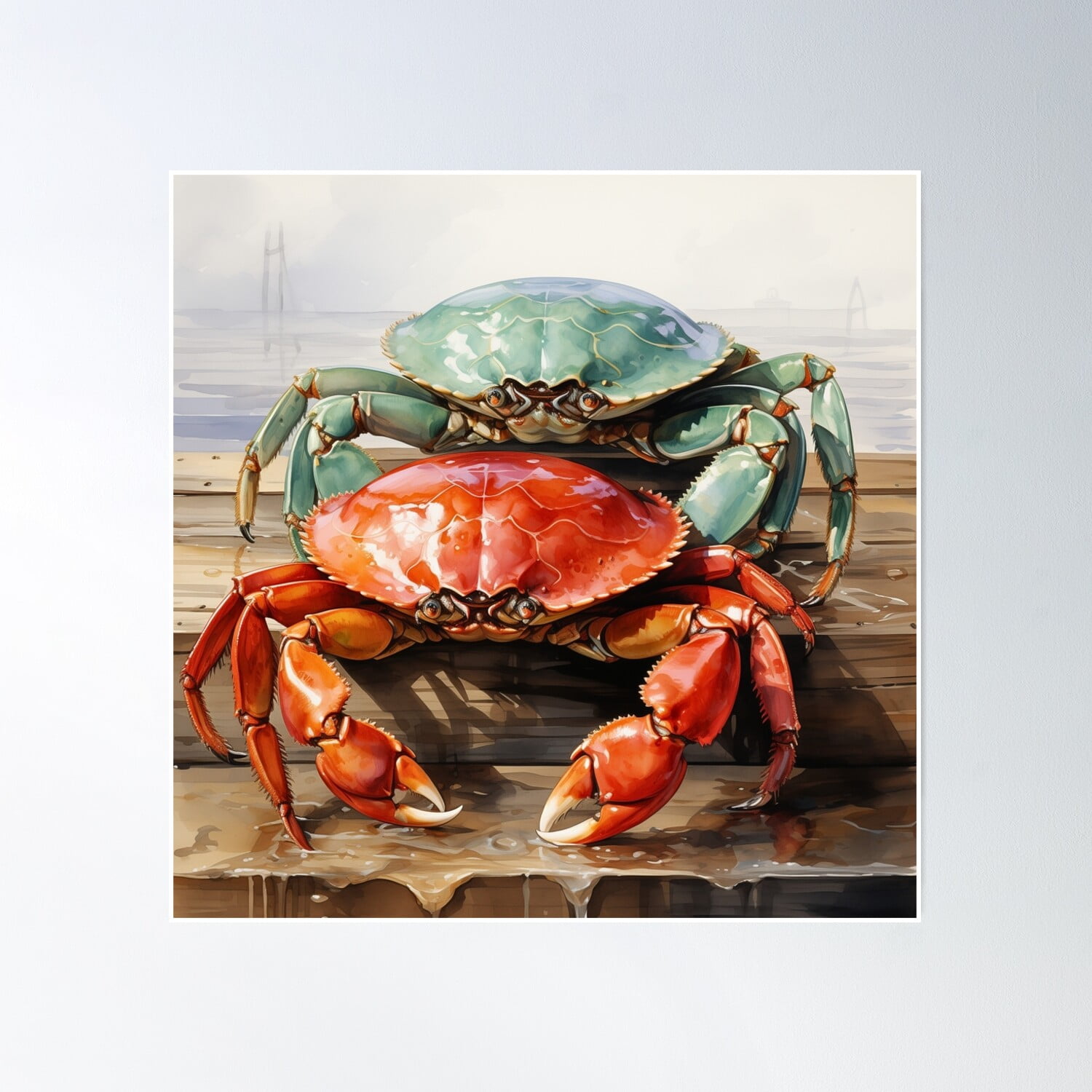 Watercolor Crabs Fresh From The Ocean Poster Wall Art, Modern Wall ...