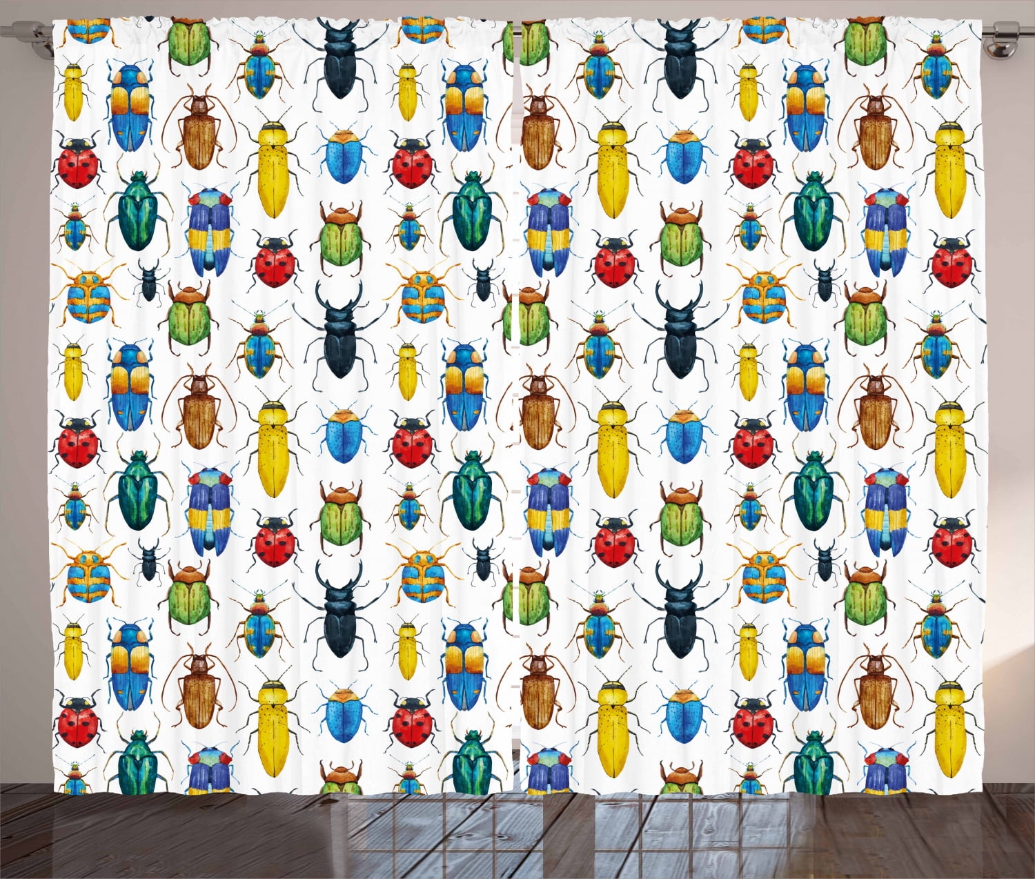Ambesonne Watercolor Curtains 2 Panel Set, Colorful Insects, 108" x 63 ...