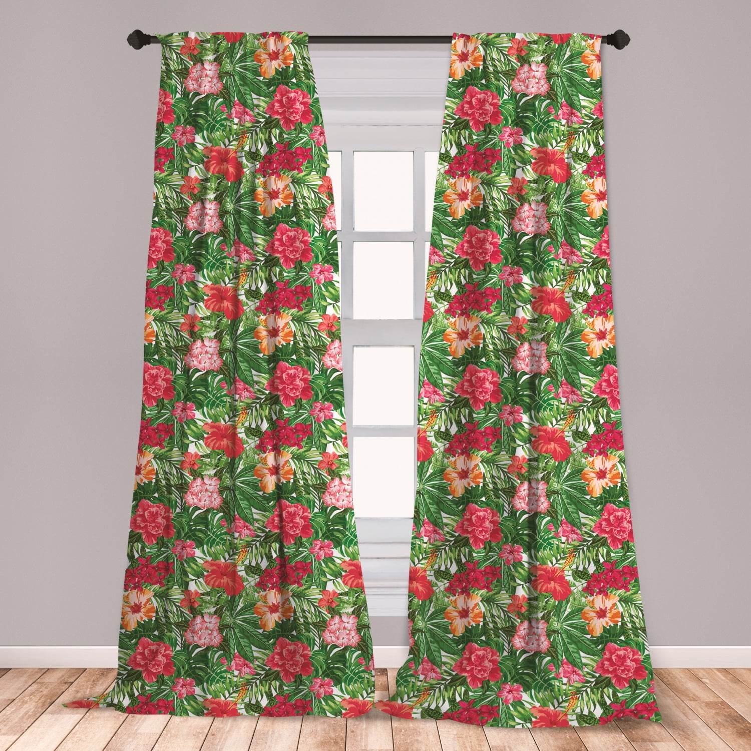 Watercolor Curtains 2 Panels Set, Exotic Flower Arrangement Hawaiian ...