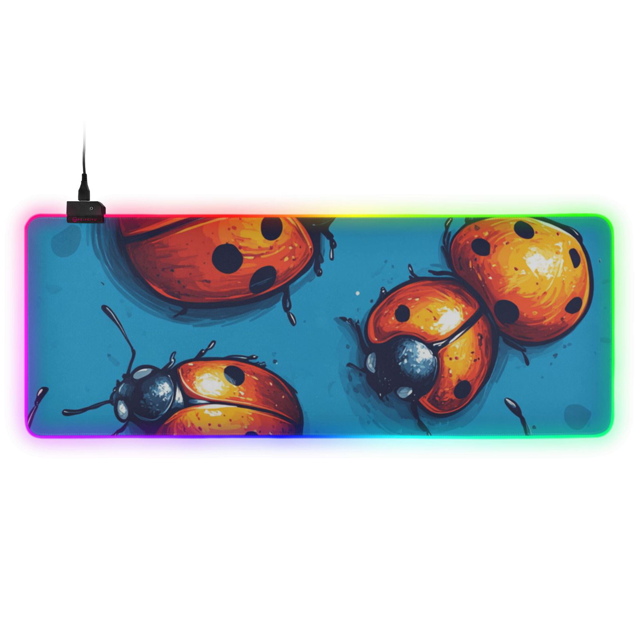 Watercolor Cute Ladybug RGB Gaming Mouse Pad Large Keyboard Mat Rubber ...