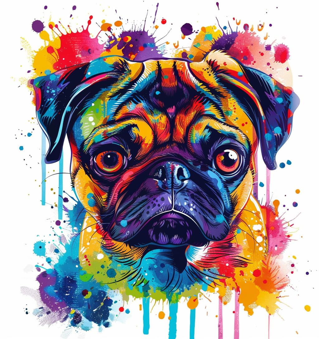 Watercolor Cute Pug Dog 5D Diamond Art Painting by Number Kits for ...