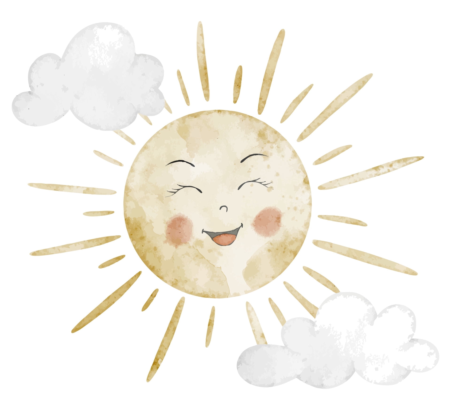 Watercolor Cute Smiling Sun In The Clouds Perfect For Boho, Woodland ...