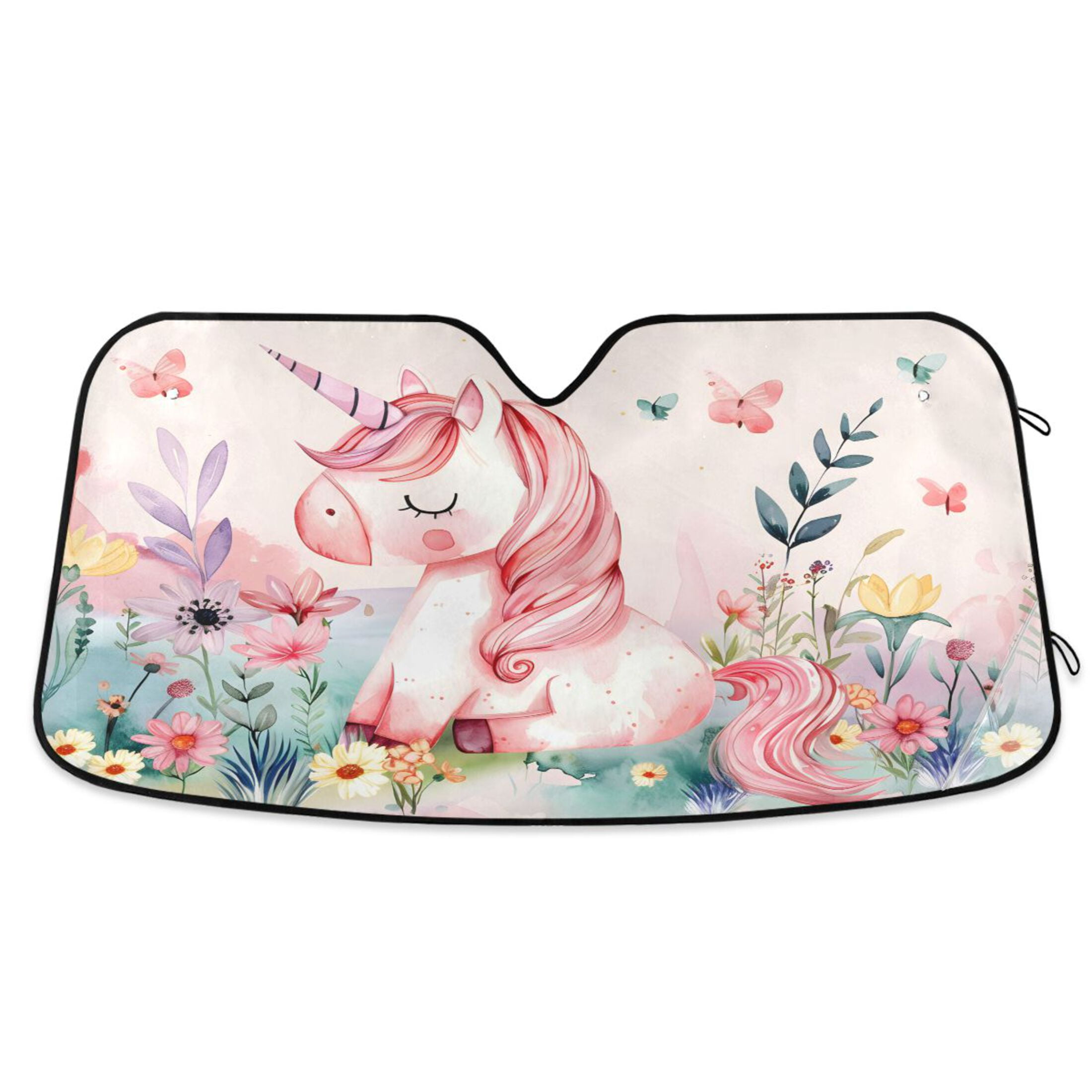 Watercolor Cute Unicorn Car Windshield Sun Shade Foldable Car Front ...