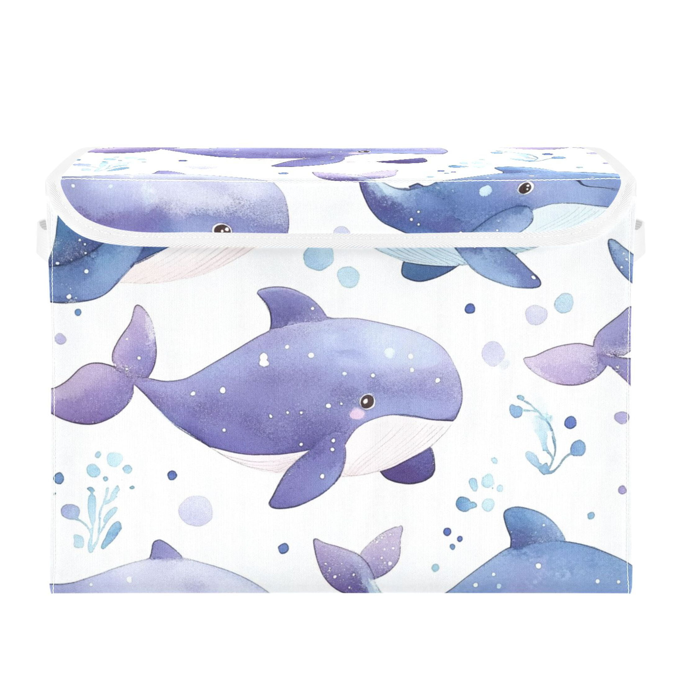 Watercolor Cute Whales Large Storage Bins with Linen Collapsible Lid ...