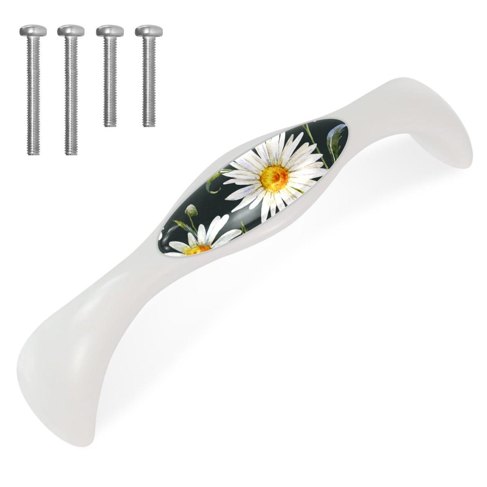 Watercolor Daisies Knob 4 Pack Arched Drawer Pulls Crystal Glass White ...