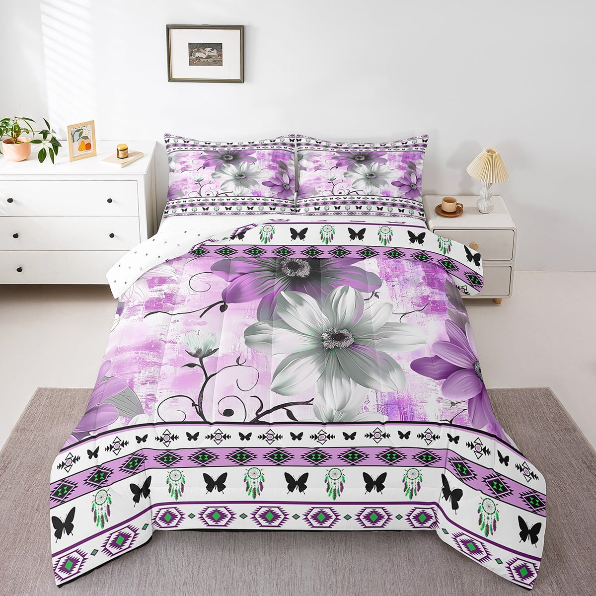 Watercolor Daisy Bedding Full Size Chic Flower Floral Comforter Set ...