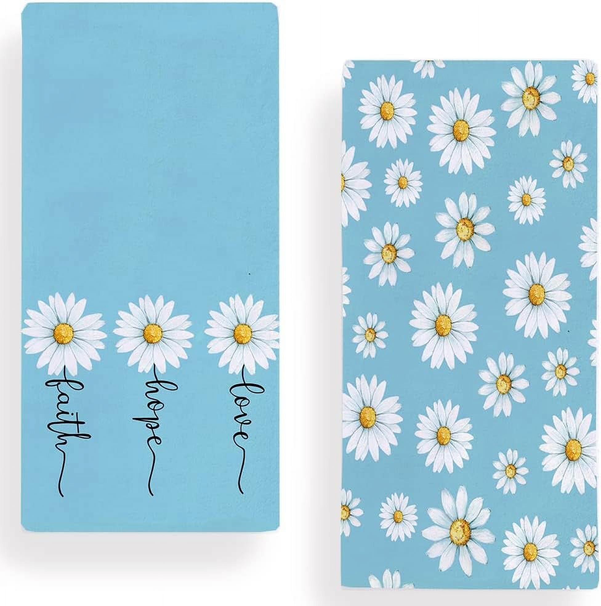 Watercolor Daisy Flower Kitchen Dish Towel 18 x 28 Inch Set of 2, Love ...