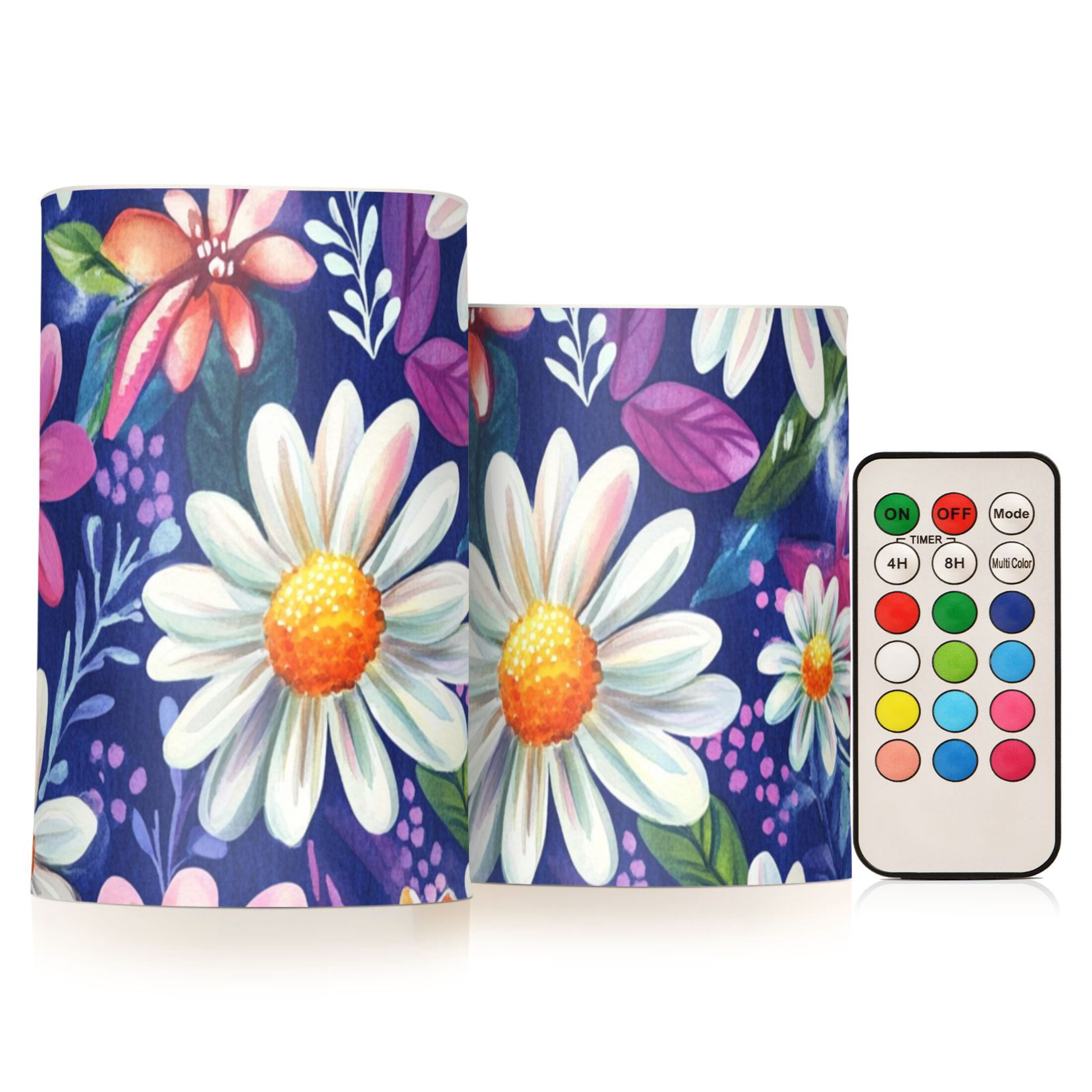 Watercolor Daisy Purple Flickering Flameless Candles Battery Operated ...