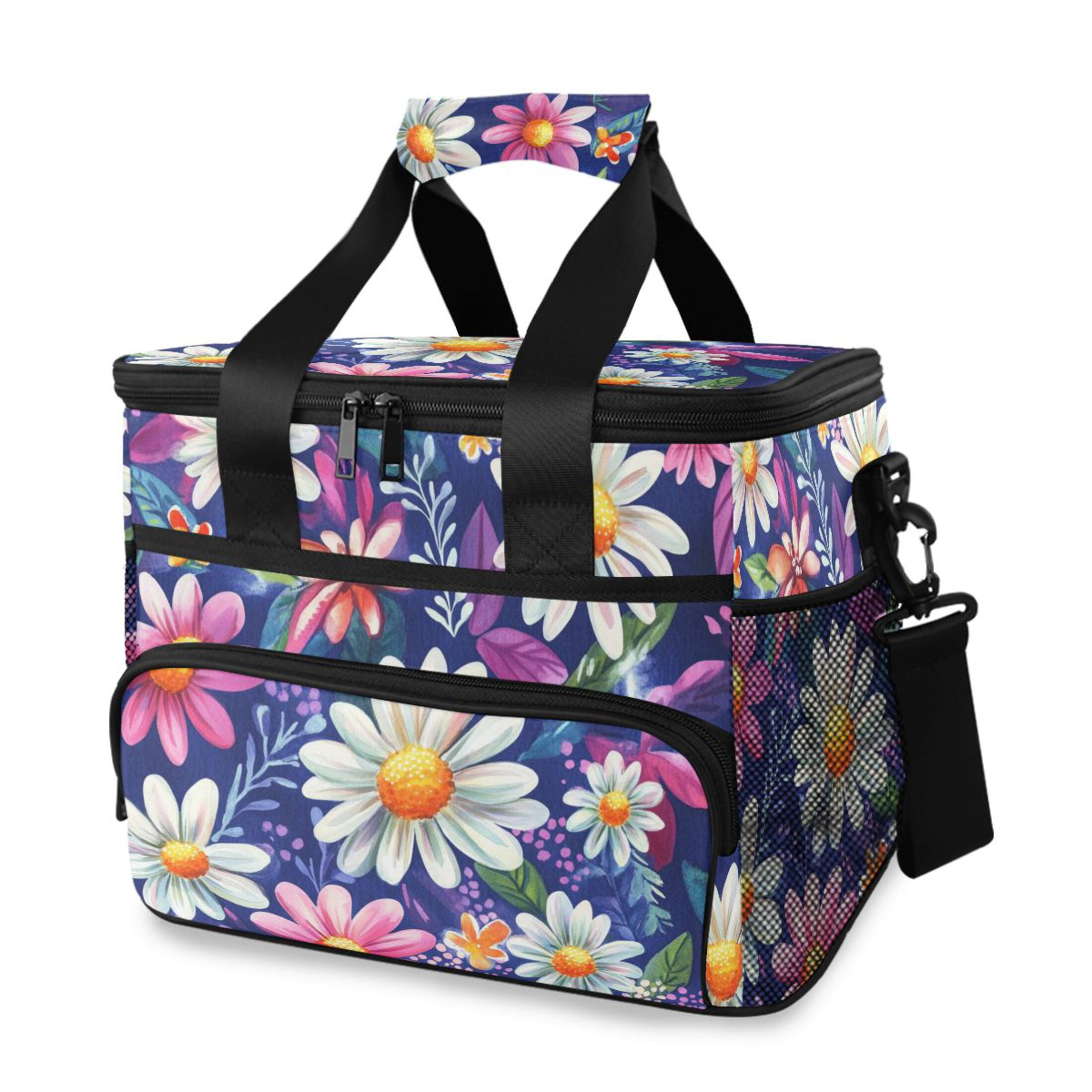 Watercolor Daisy Purple Insulated Lunch Bag 15L Cooler Box for Women ...