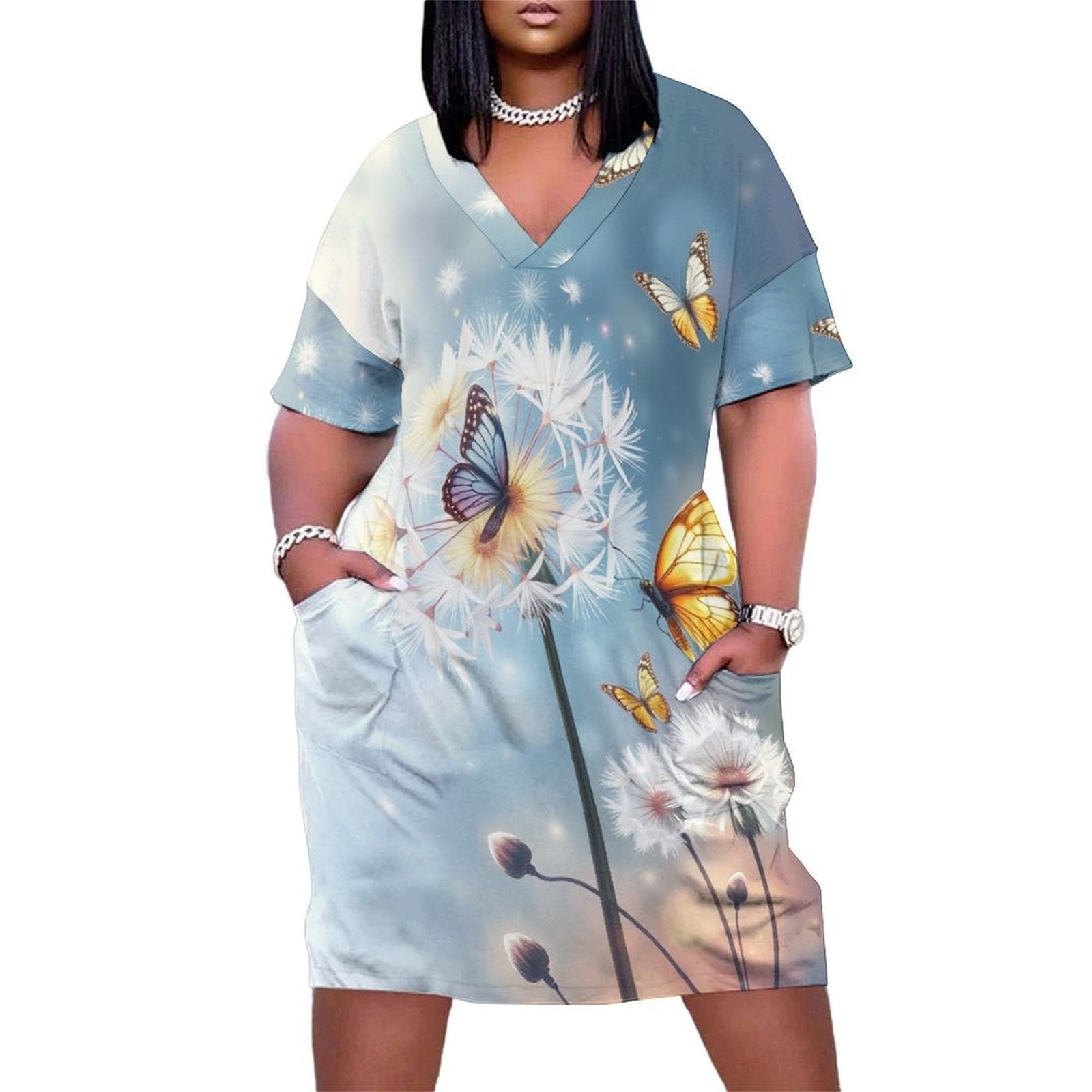 Watercolor Dandelion Loose Pocket Dress Dress for Women Summer Dresses for Special Events Summer ...