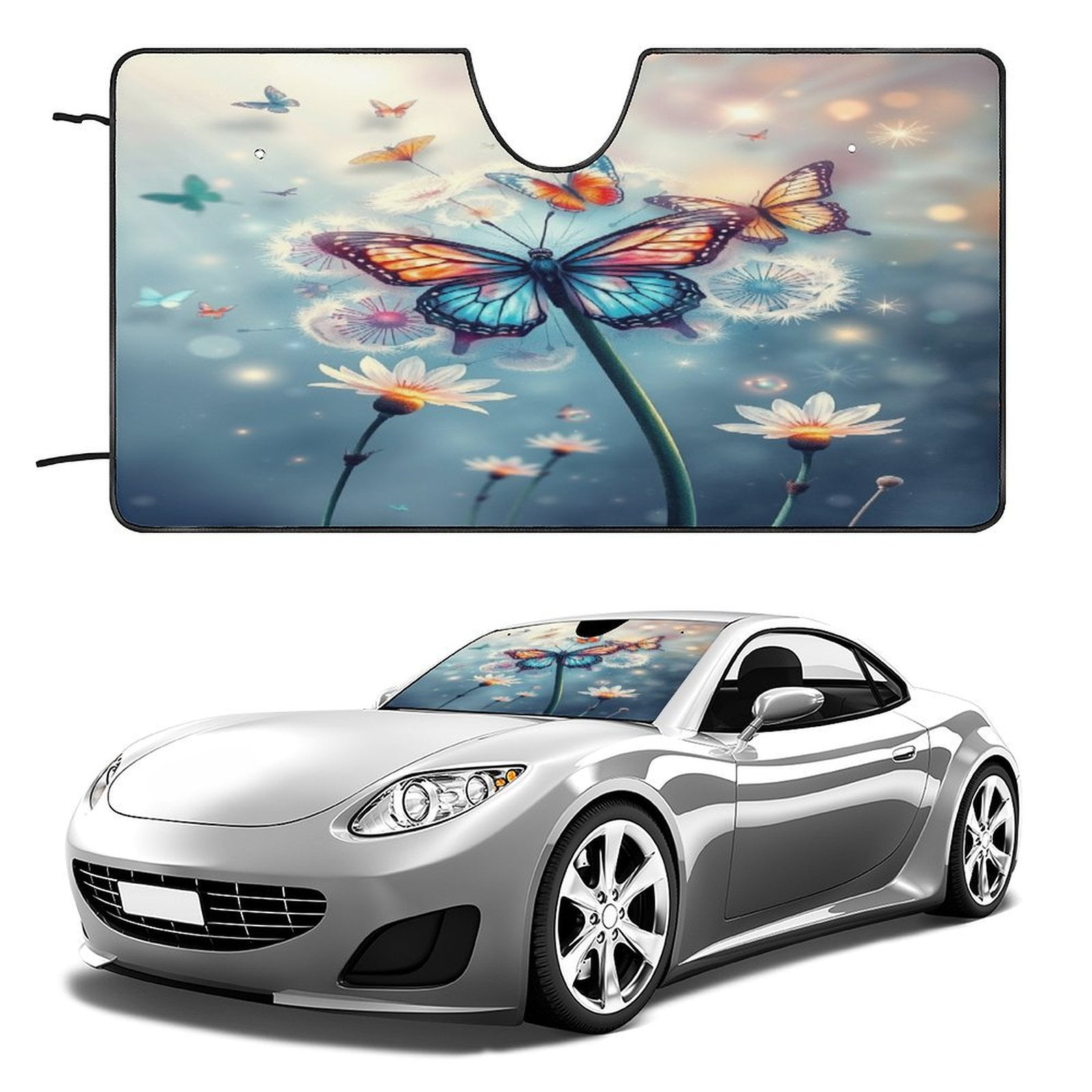 Watercolor Dandelion Windshield Sun Shade Foldable Sunshade Car Front Window Cover Reflective ...