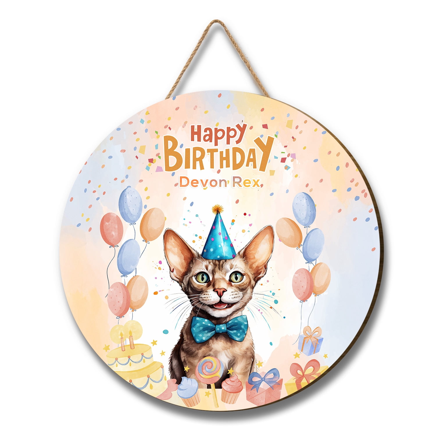 Watercolor Devon Rex Happy Birthday Celebration Balloons Gift Party ...
