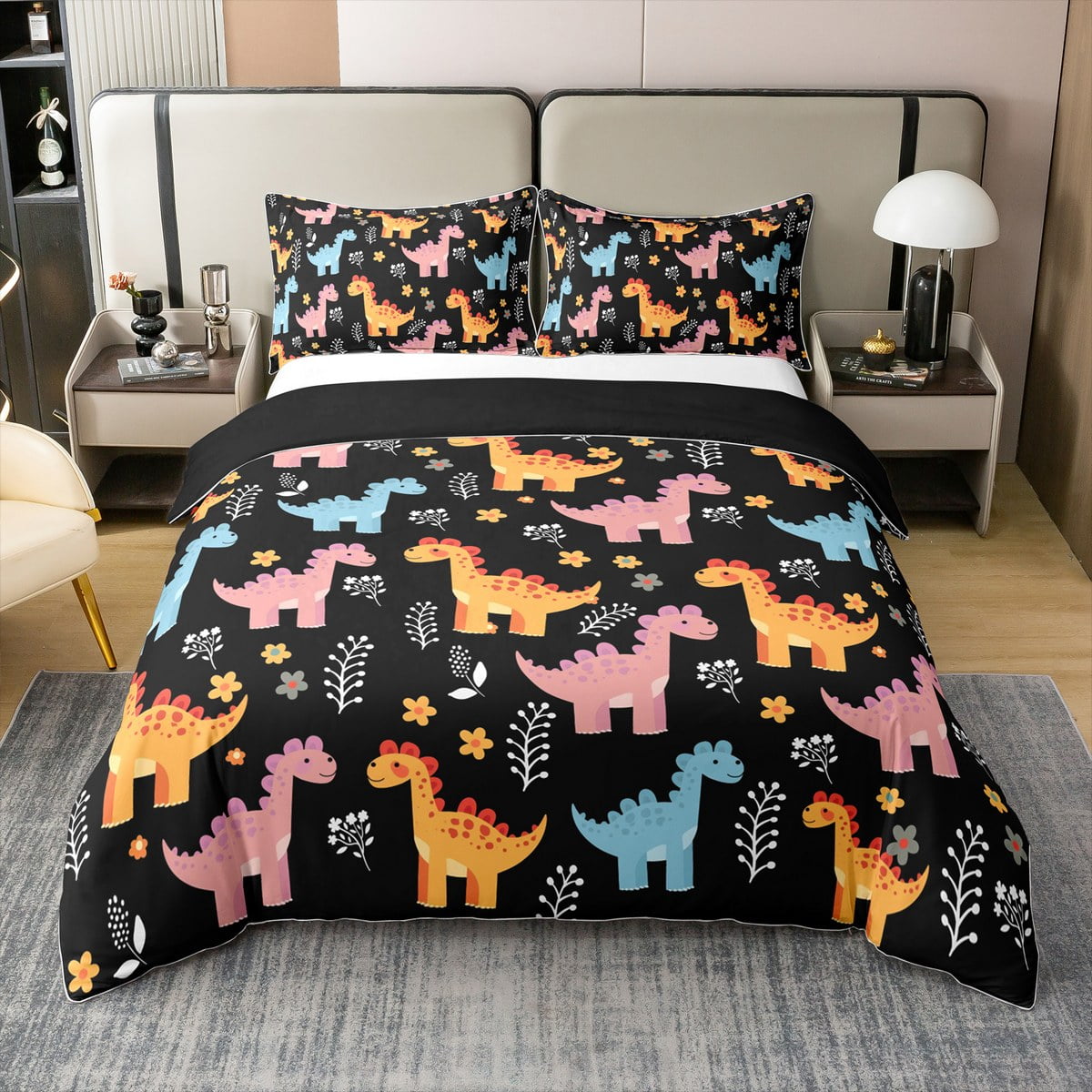 Watercolor Dinos Bedding Set Boys Girls Cartoon Jungle Animals Duvet ...