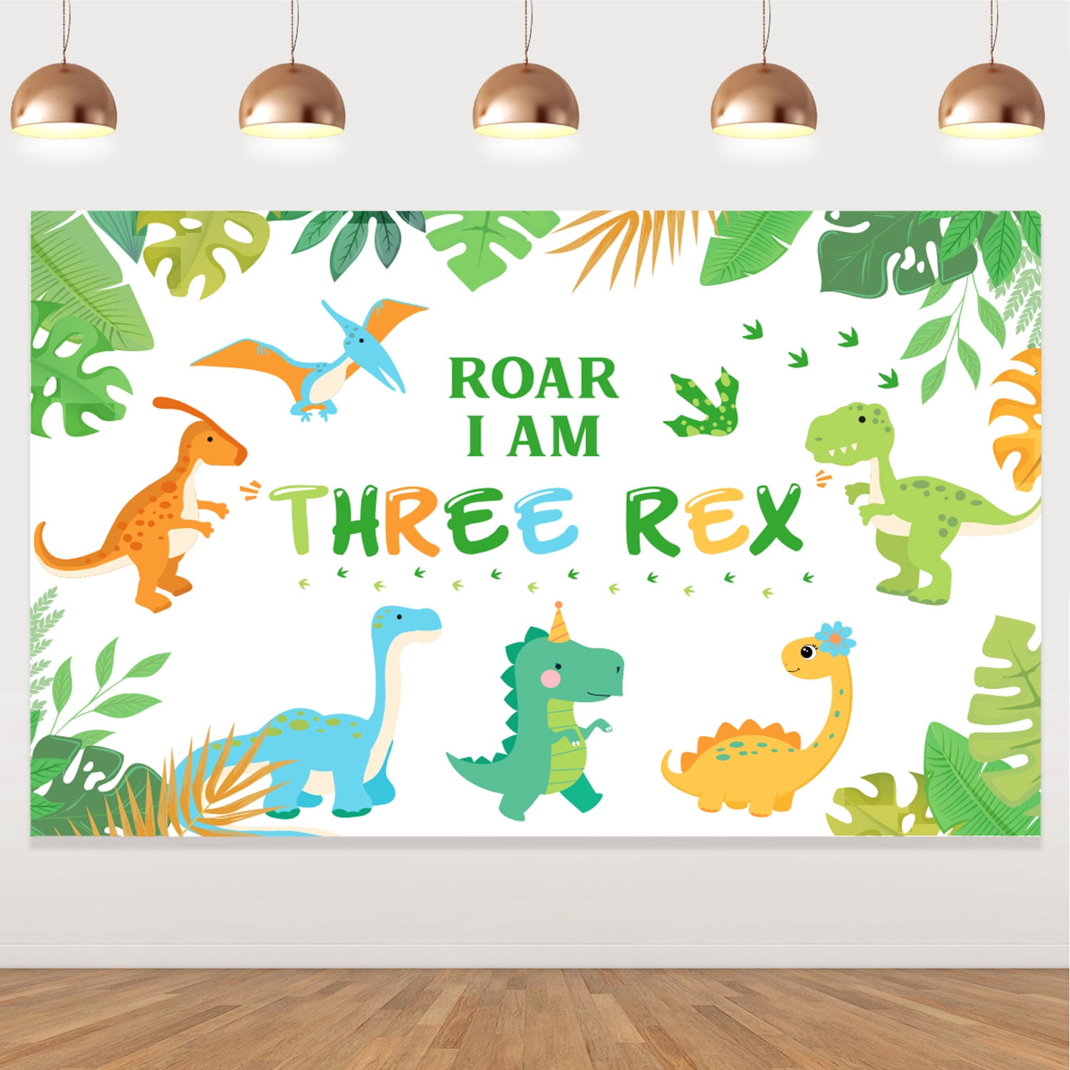 Watercolor Dinosaur Backdrop, Dinosaur Three-rex Birthday Party ...