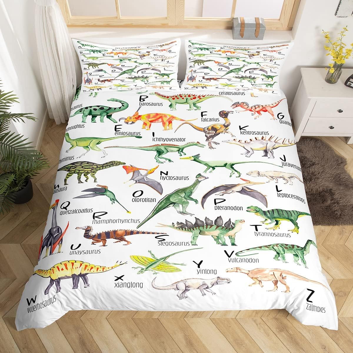Watercolor Dinosaur Bed Set Toddler Bed Girl Boy Cartoon Dino Duvet ...