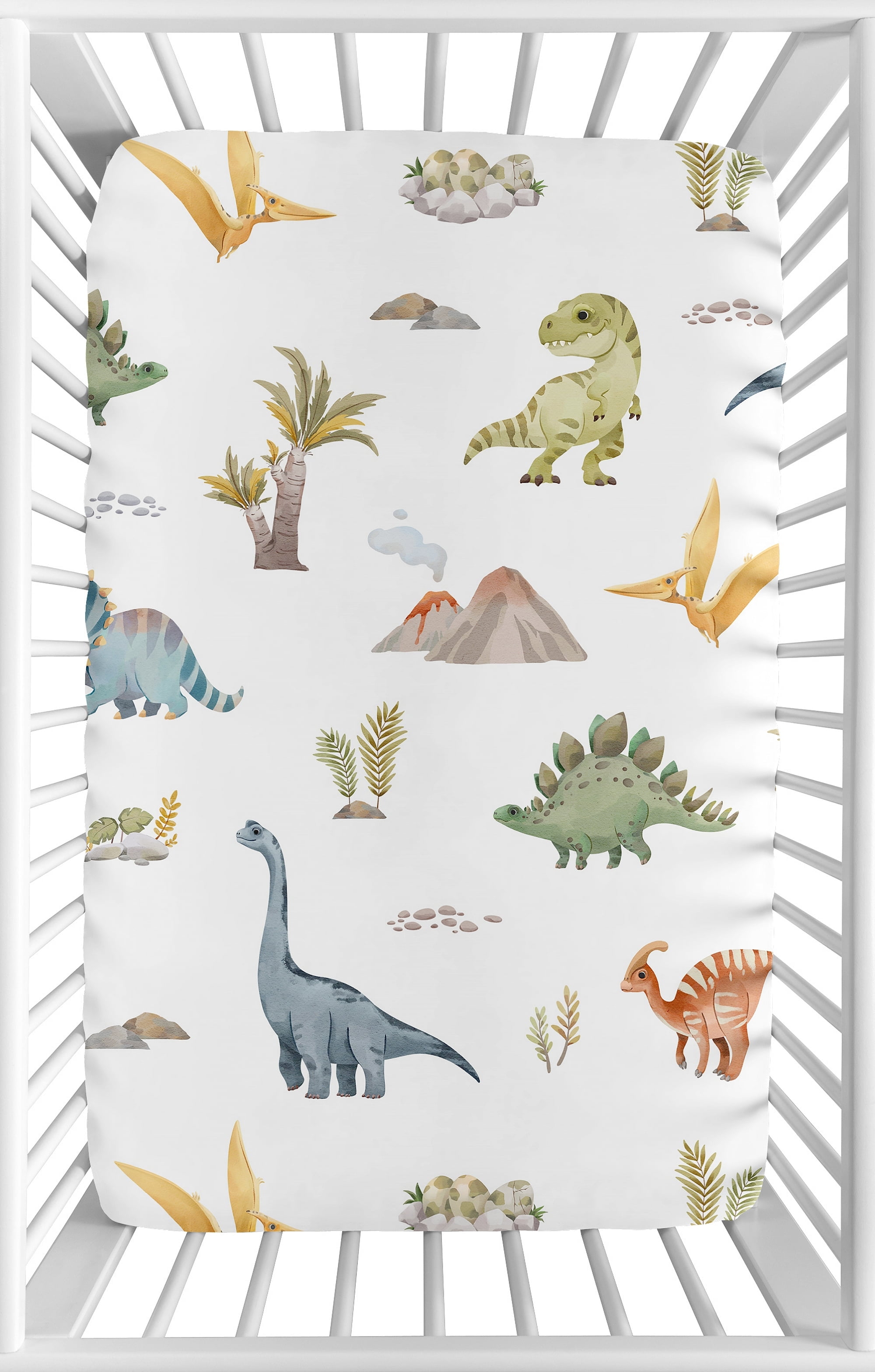 Sweet Jojo Designs Watercolor Dinosaur Dino Themed Nursery Mini Fitted ...