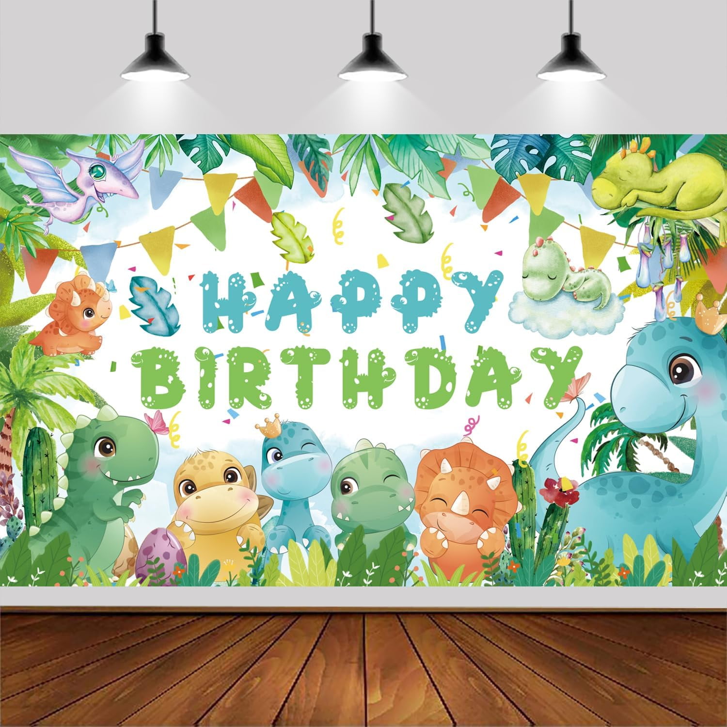 Watercolor Dinosaur Jungle Theme Backdrop, Dinosaur Happy Birthday ...