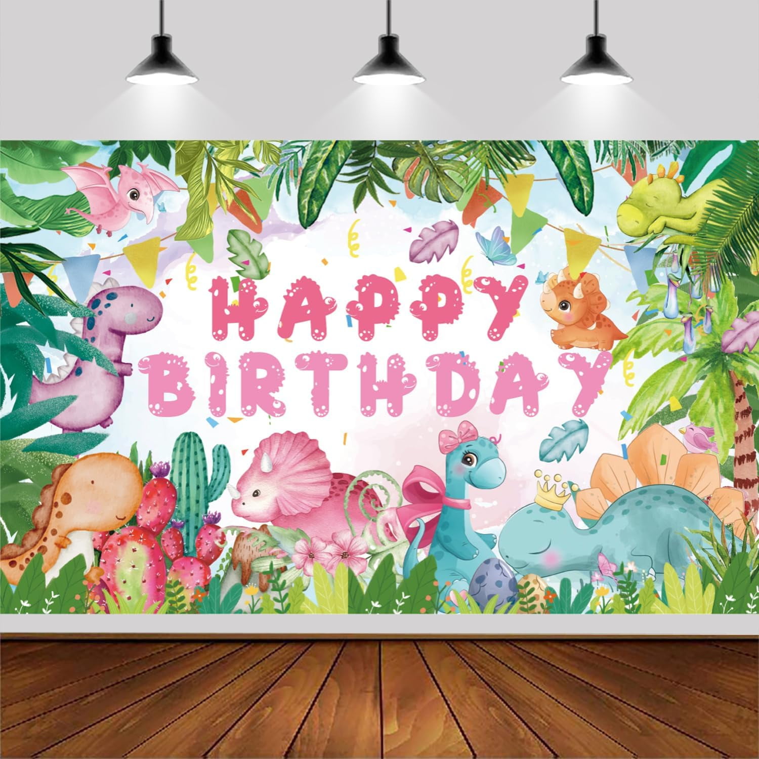 Watercolor Dinosaur Jungle Theme Backdrop, Dinosaur Happy Birthday ...