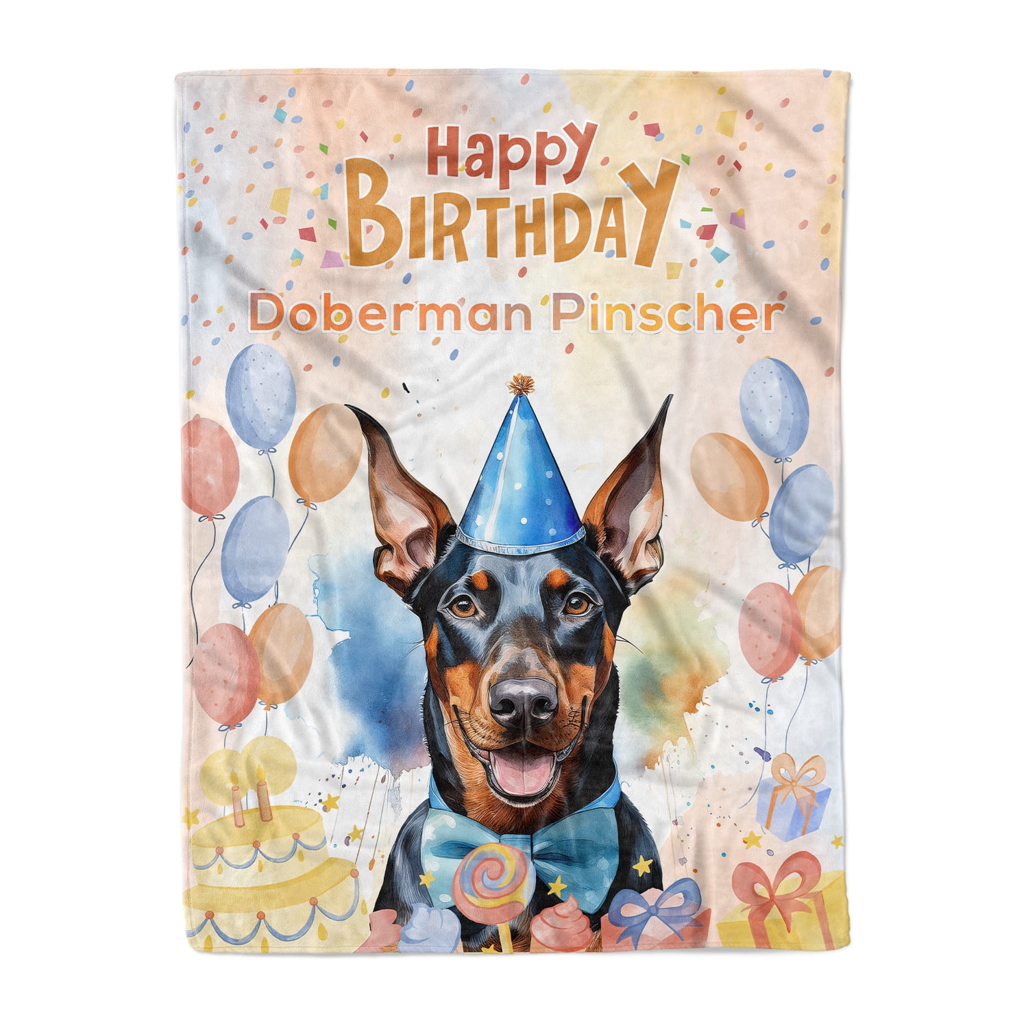 Watercolor Doberman Pinscher Happy Birthday Celebration Balloons Gift ...