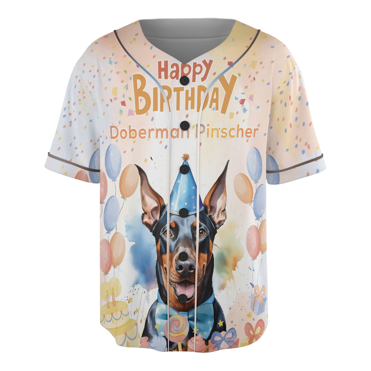 Watercolor Doberman Pinscher Happy Birthday Celebration Balloons Gift ...