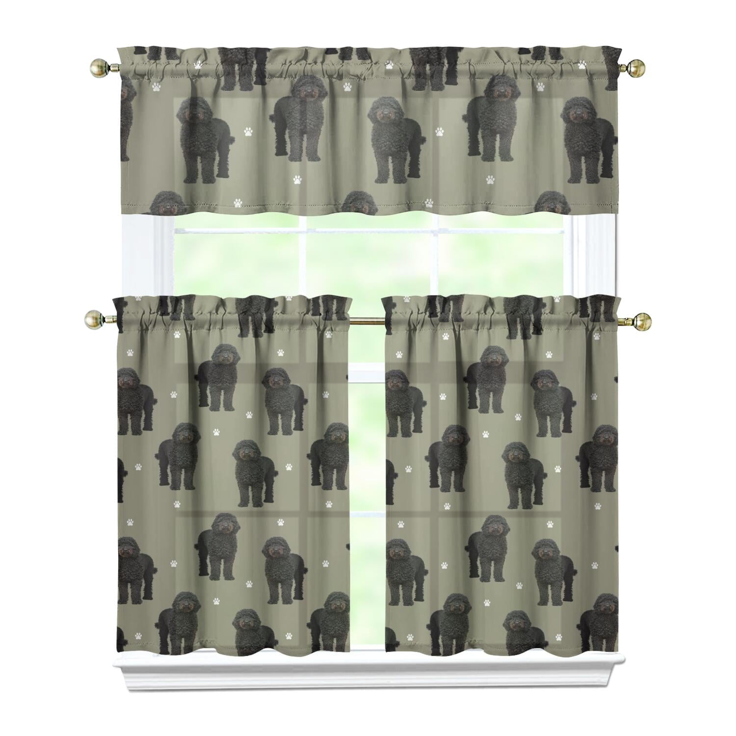 Watercolor Dog Artwork Kitchen Curtains - Set of 3 Tier Curtains with ...