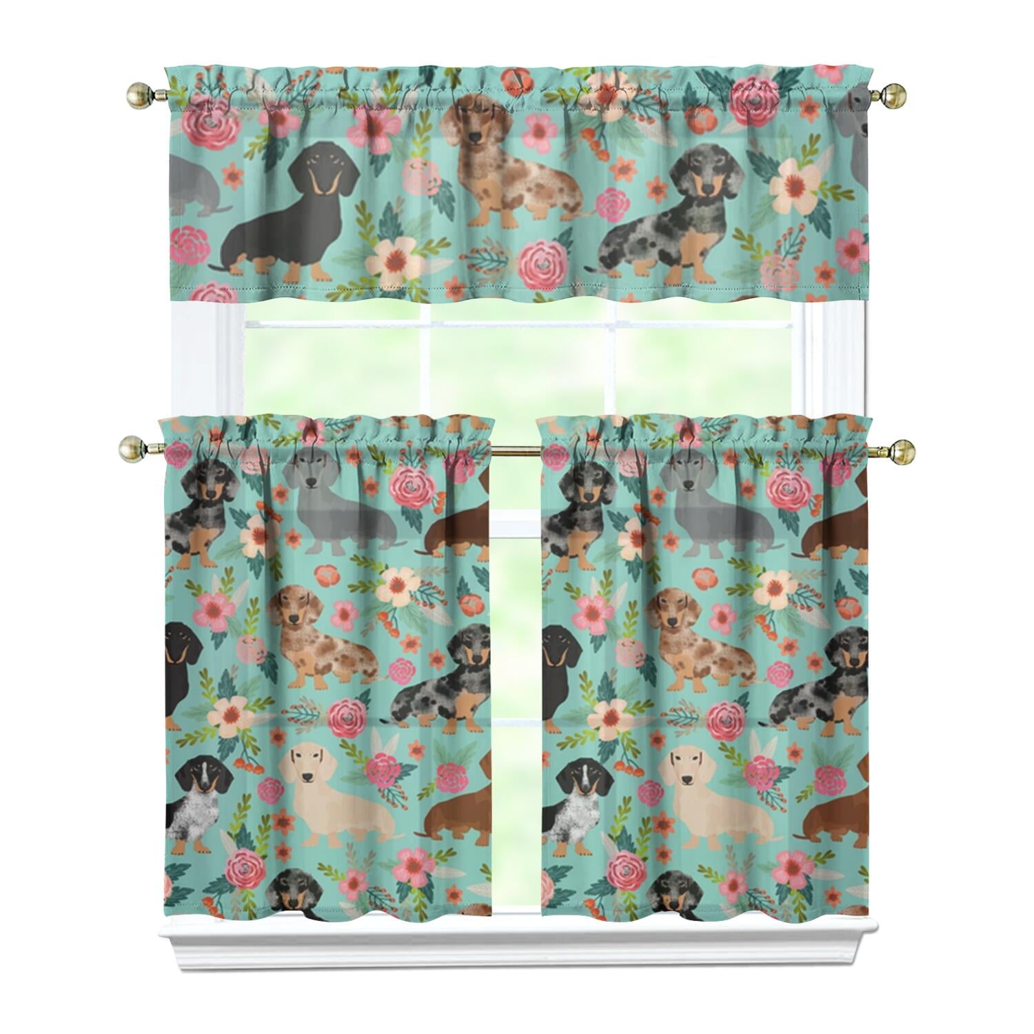 Watercolor Dog Artwork Kitchen Curtains - Set of 3 Tier Curtains with ...