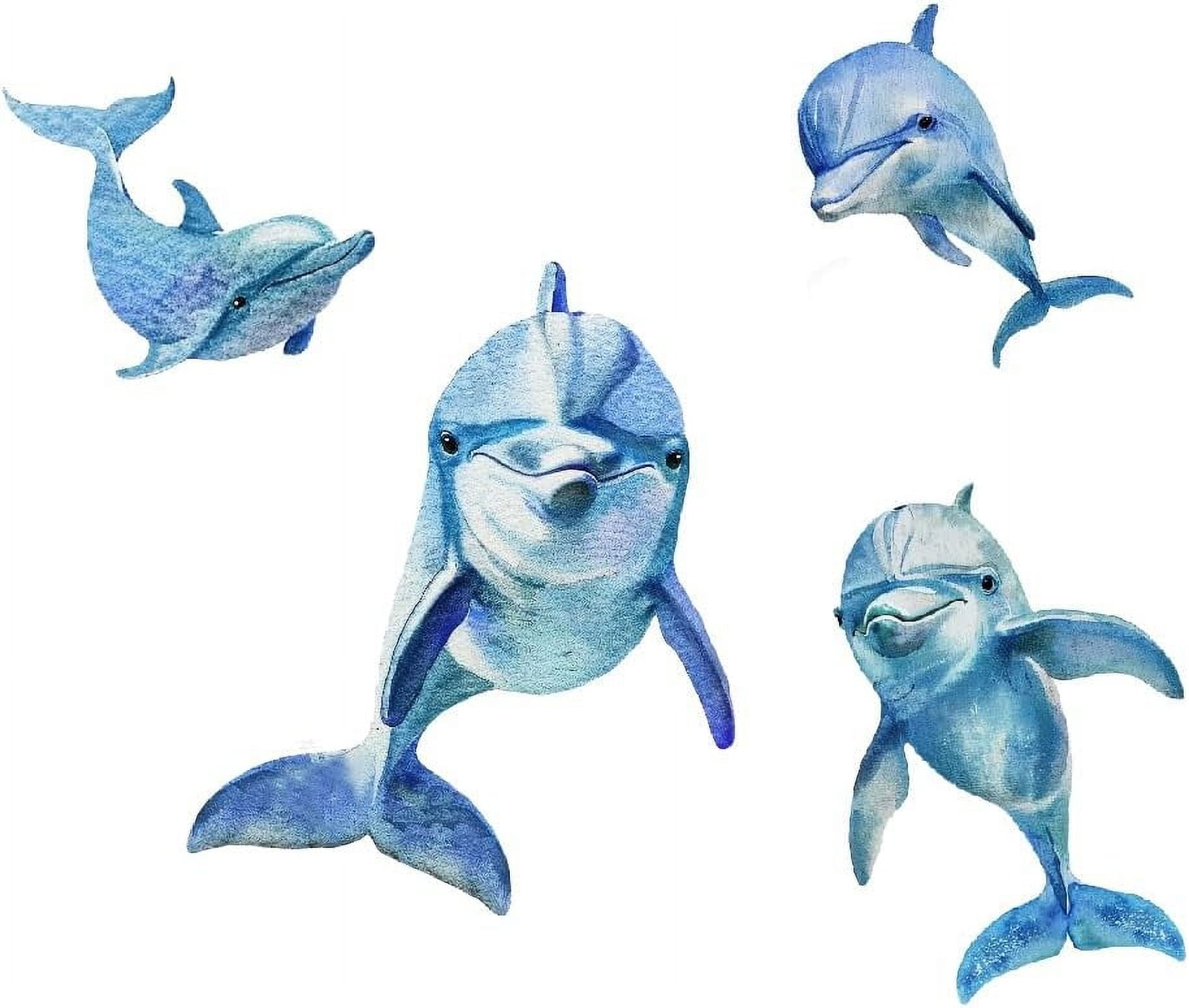 Watercolor Dolphin Wall Stickers Blue Dolphin Wall Decal 4 PCS Cute Sea ...