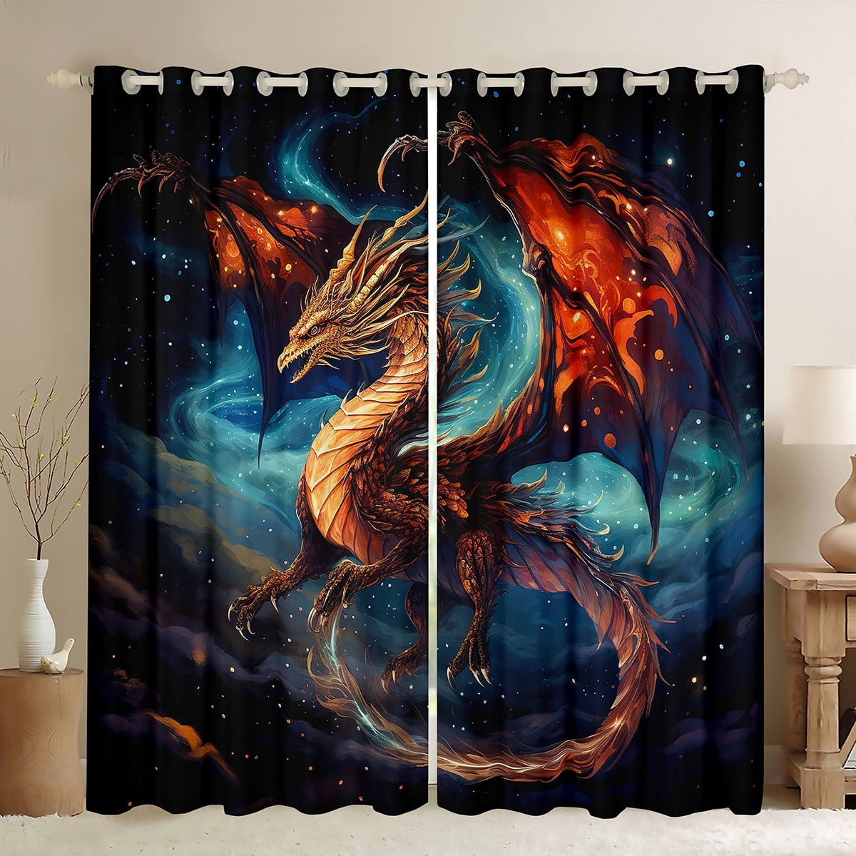 Watercolor Dragon Curtains & Drapes Gradient Red Animal Curtains ...