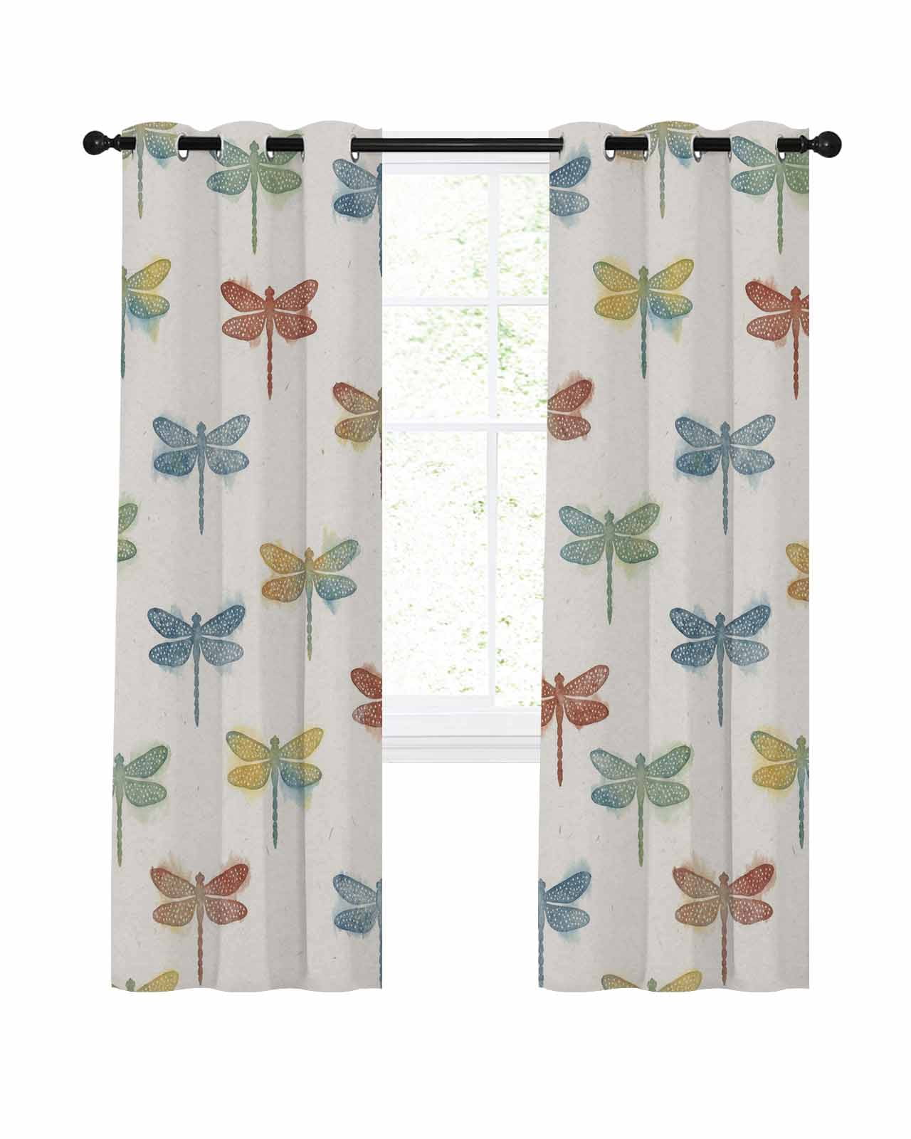 Watercolor Dragonfly Blackout Curtains 63 Inch Length Blue Red Green ...