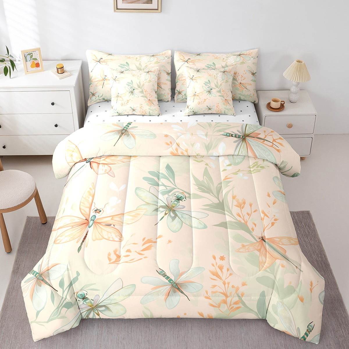 Watercolor Dragonfly Comforter Set Queen Size,Farm Garden Pastoral ...