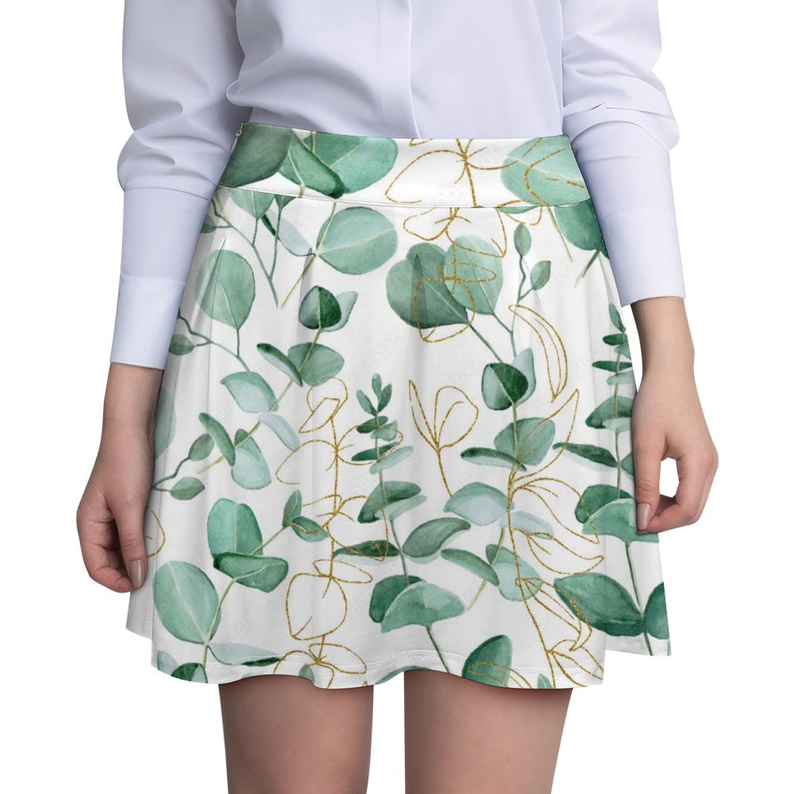 Watercolor Drawing Eucalyptus Leaves Women's Casual Mini Skirt ...
