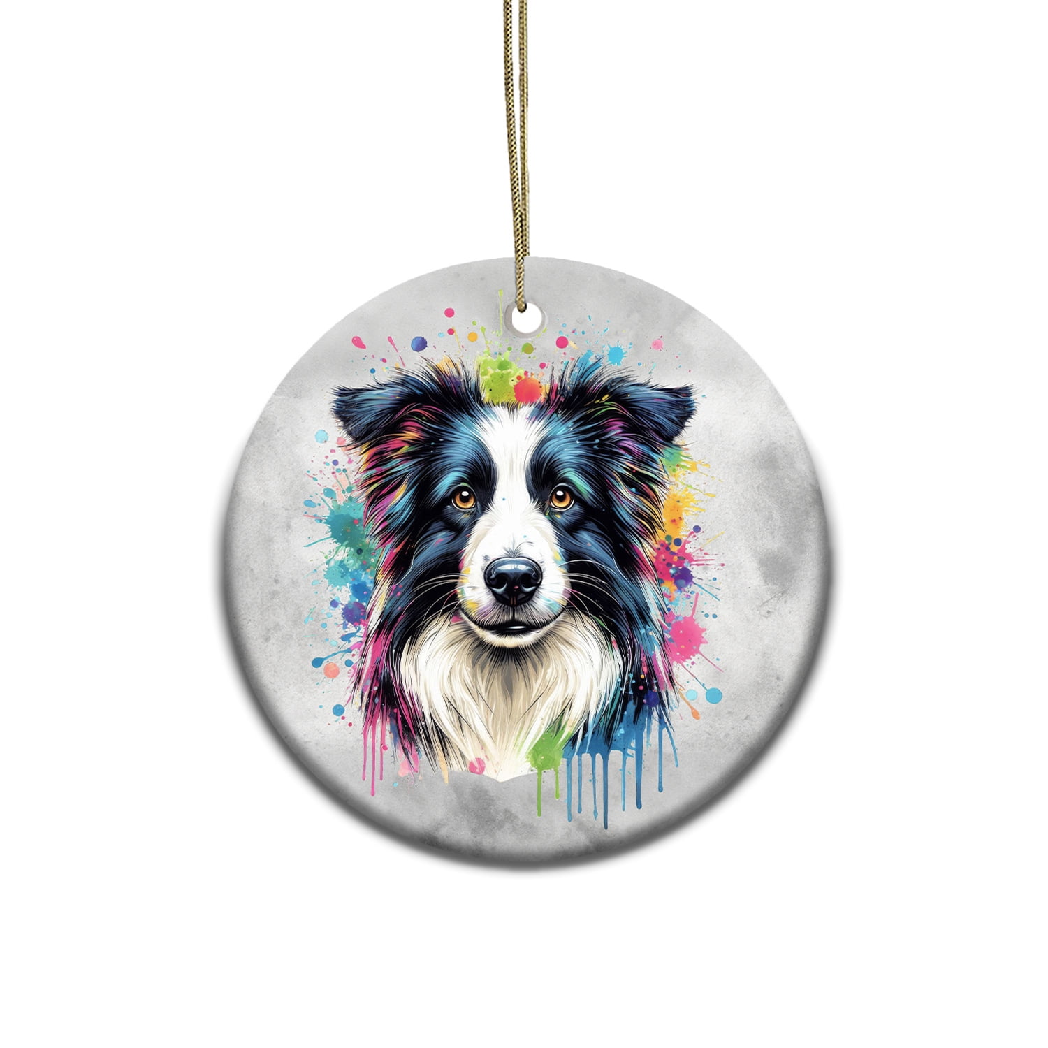 Watercolor Drip Border Collie Pop Art Colorful Portrait Artwork Ceramic ...