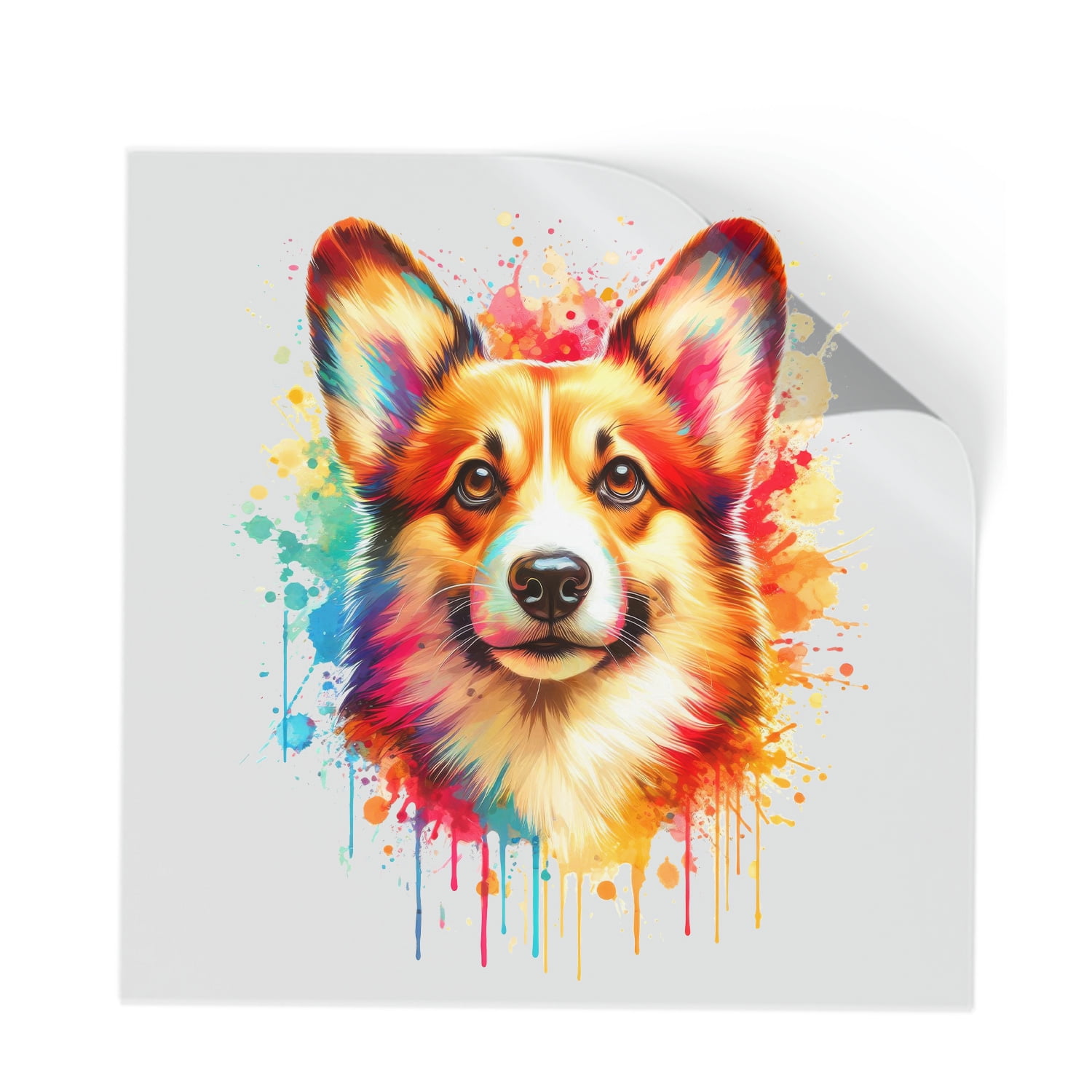 Watercolor Drip Corgi Pop Art Colorful Portrait Artwork Cutout Transfer ...