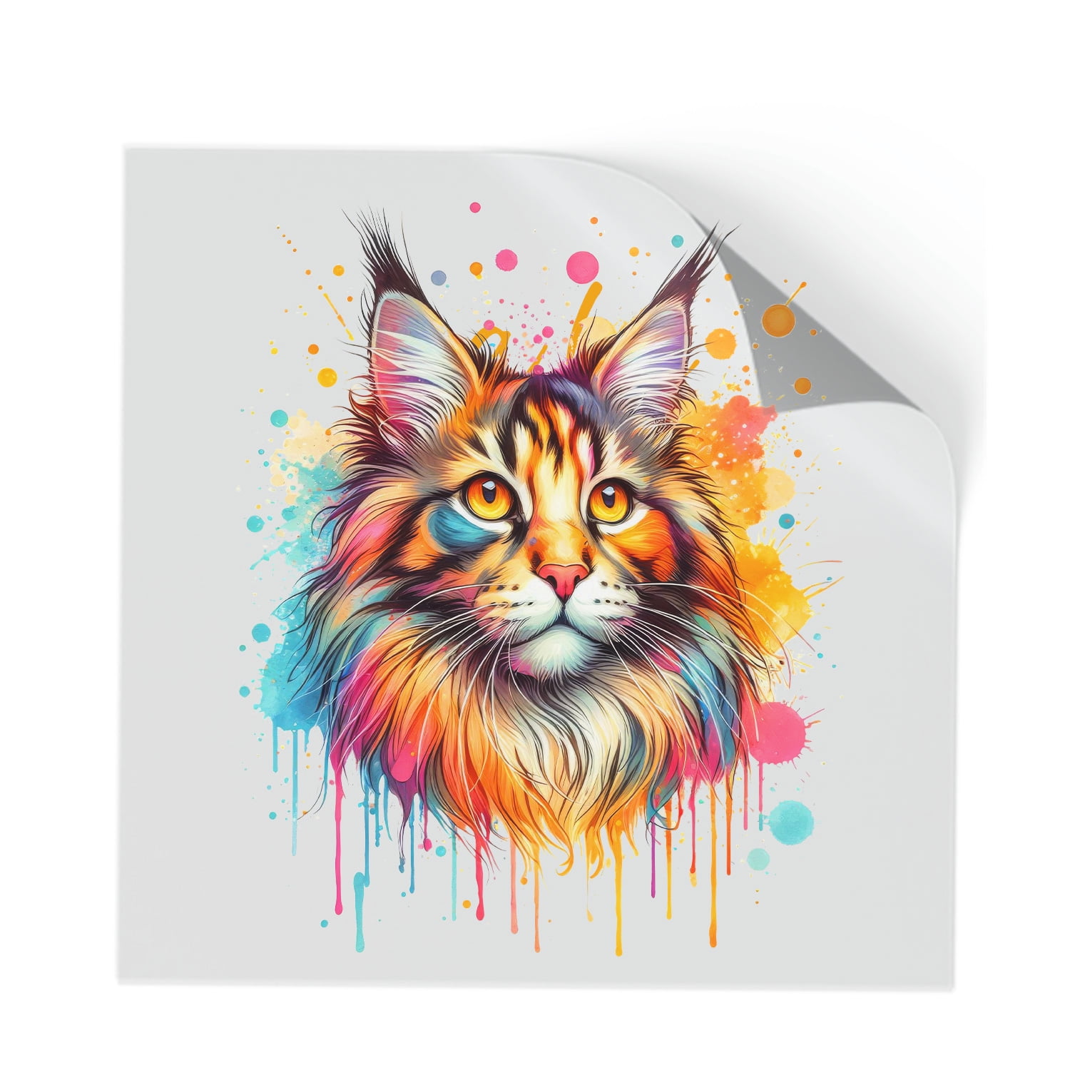 Watercolor Drip Maine Coon Pop Art Colorful Portrait Artwork Cutout ...