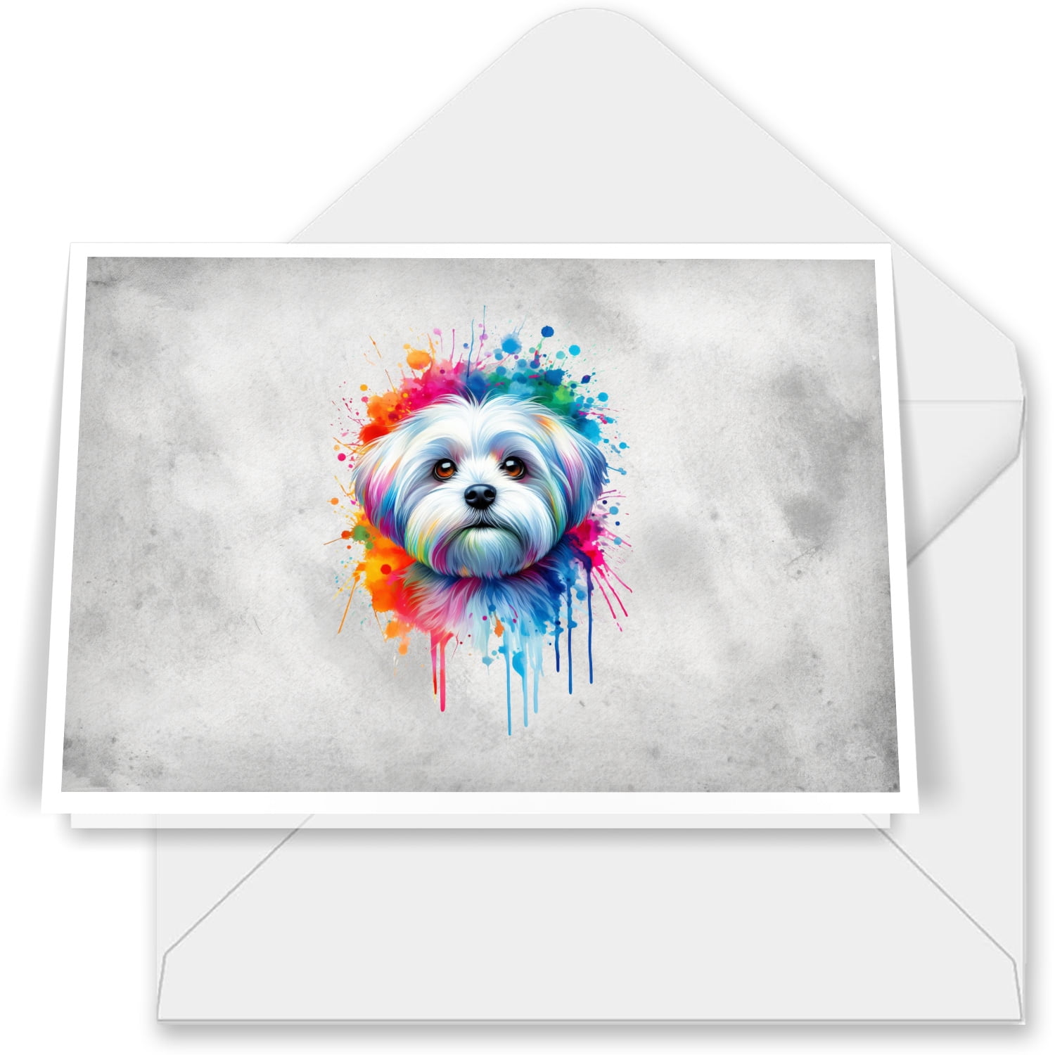 Watercolor Drip Maltese Pop Art Colorful Portrait Artwork 7x5in Folded ...