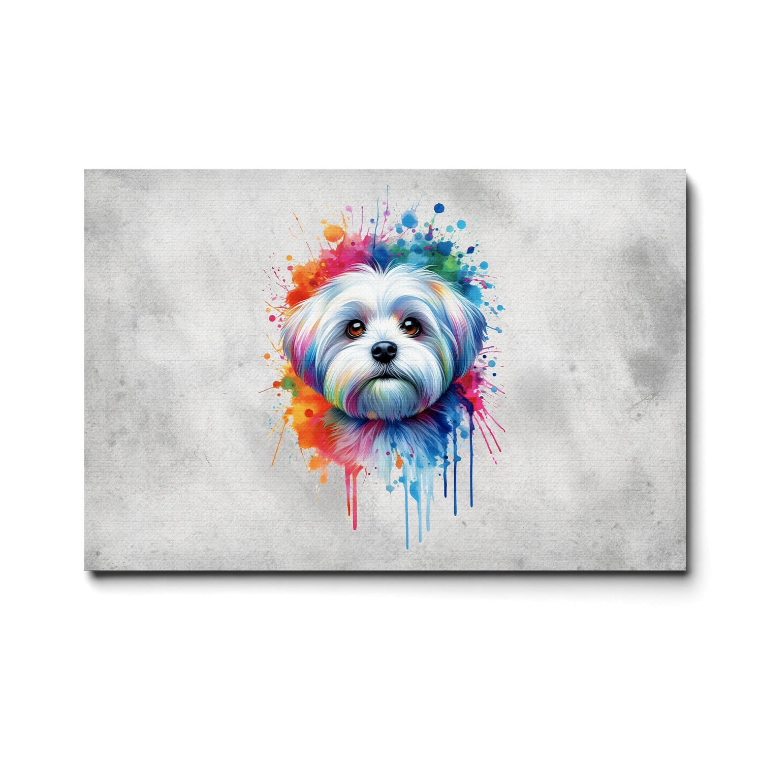 Watercolor Drip Maltese Pop Art Colorful Portrait Artwork Horizontal ...
