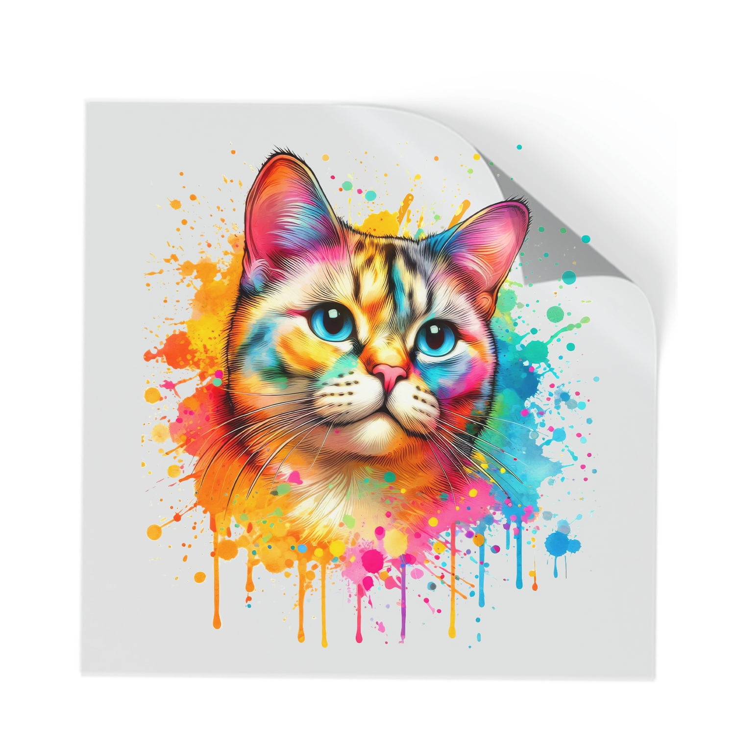 Watercolor Drip Manx Pop Art Colorful Portrait Artwork Cutout Transfer ...