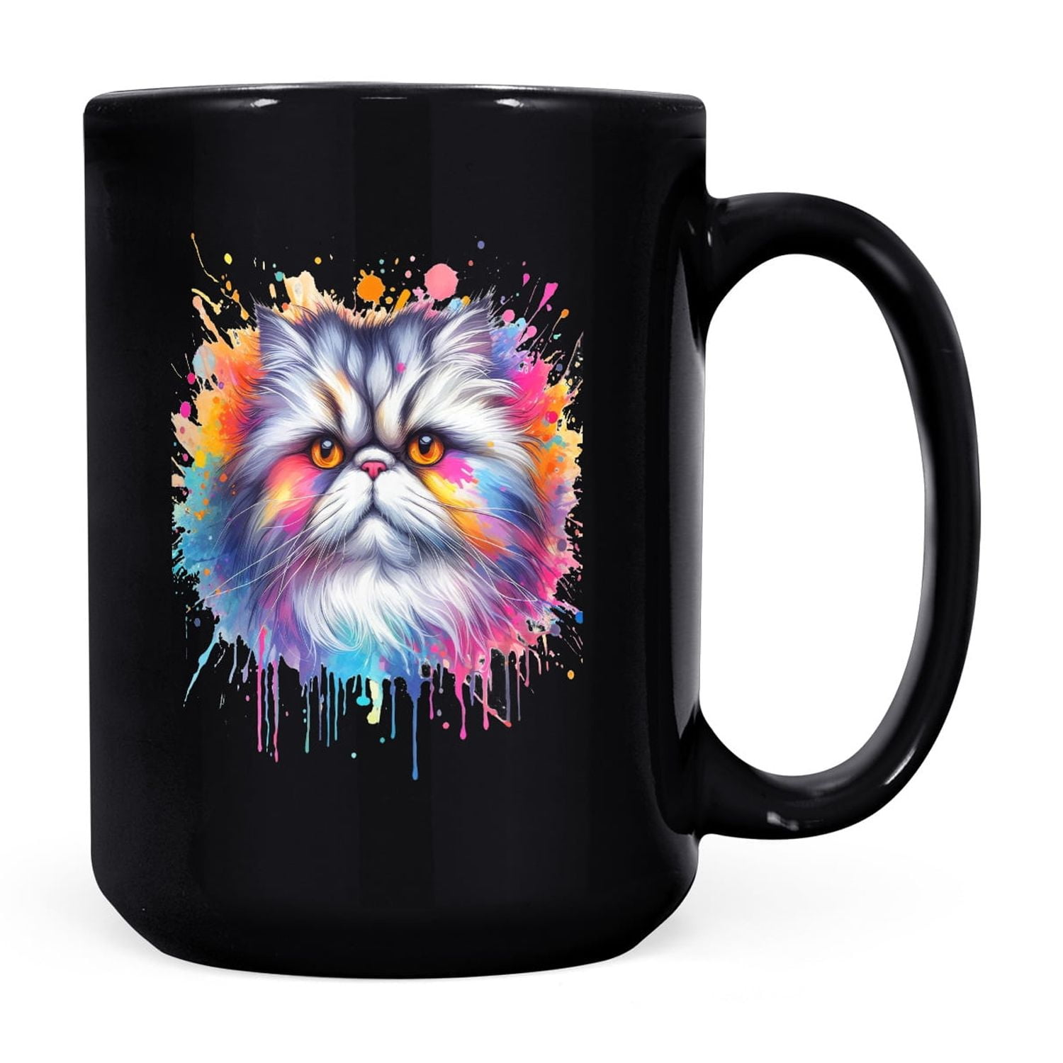 Watercolor Drip Persian Pop Art Colorful Portrait Artwork Mug Cat Lover ...