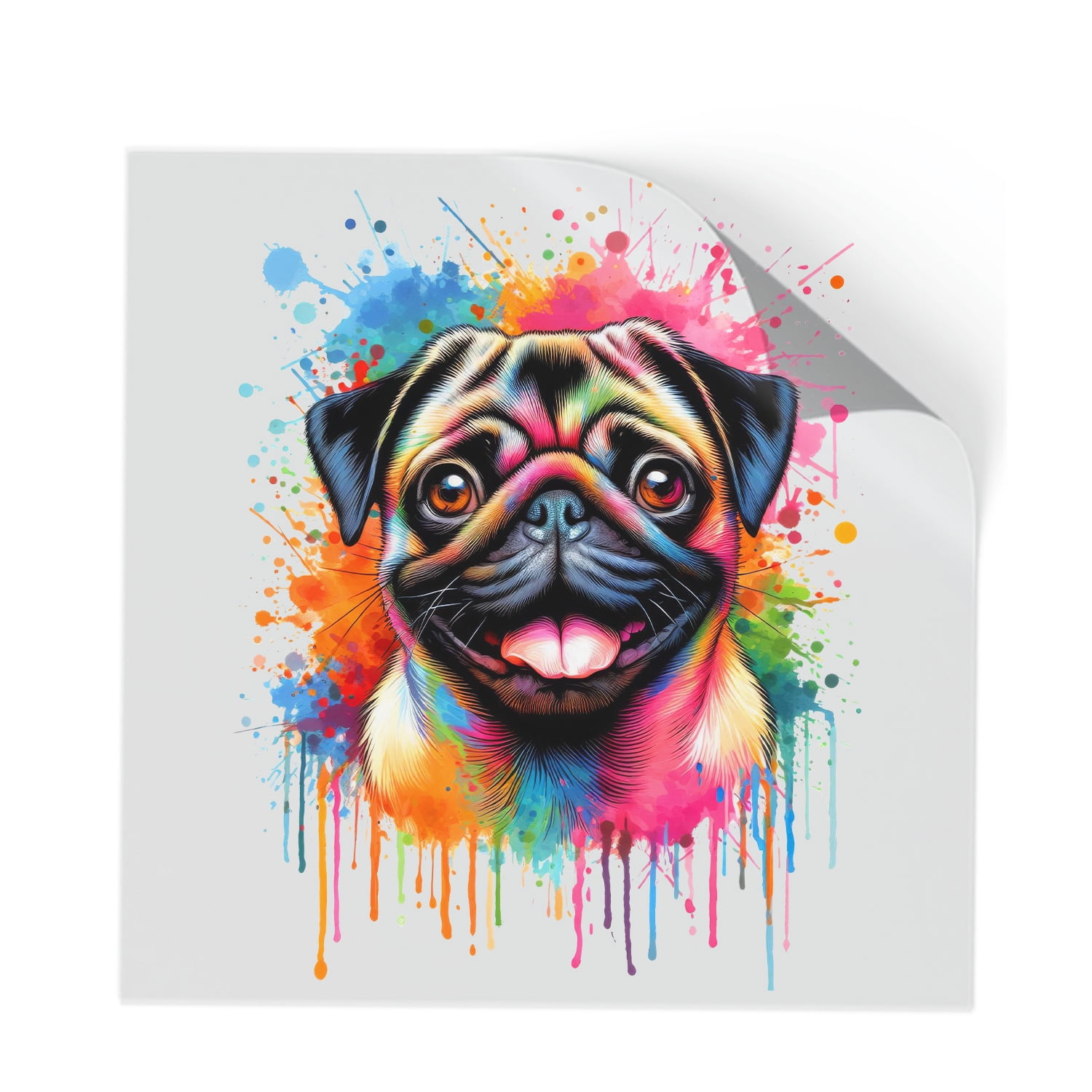 Watercolor Drip Pug Pop Art Colorful Portrait Artwork Cutout Transfer ...