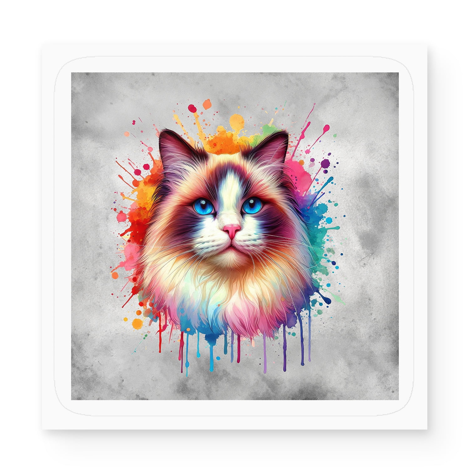 Watercolor Drip Ragdoll Pop Art Colorful Portrait Artwork Vinyl Sticker ...
